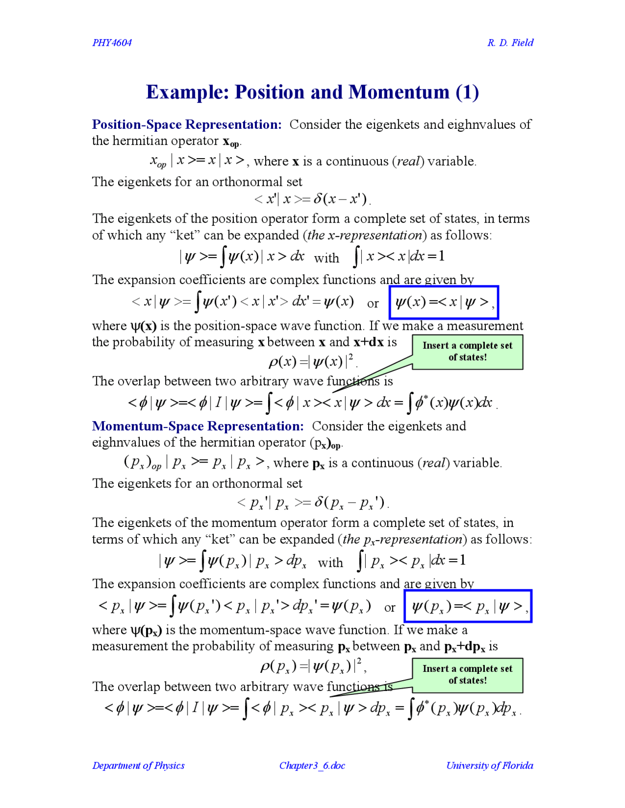 Example: Position and Momentum - Lecture Notes | PHY 4604 | Study notes ...