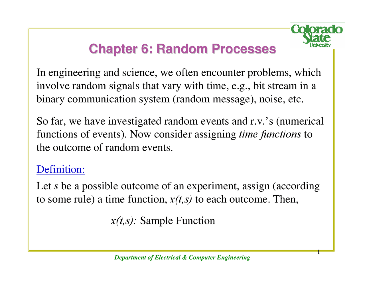 Introduction To Random Processes Lecture Slides Ece 303 Docsity