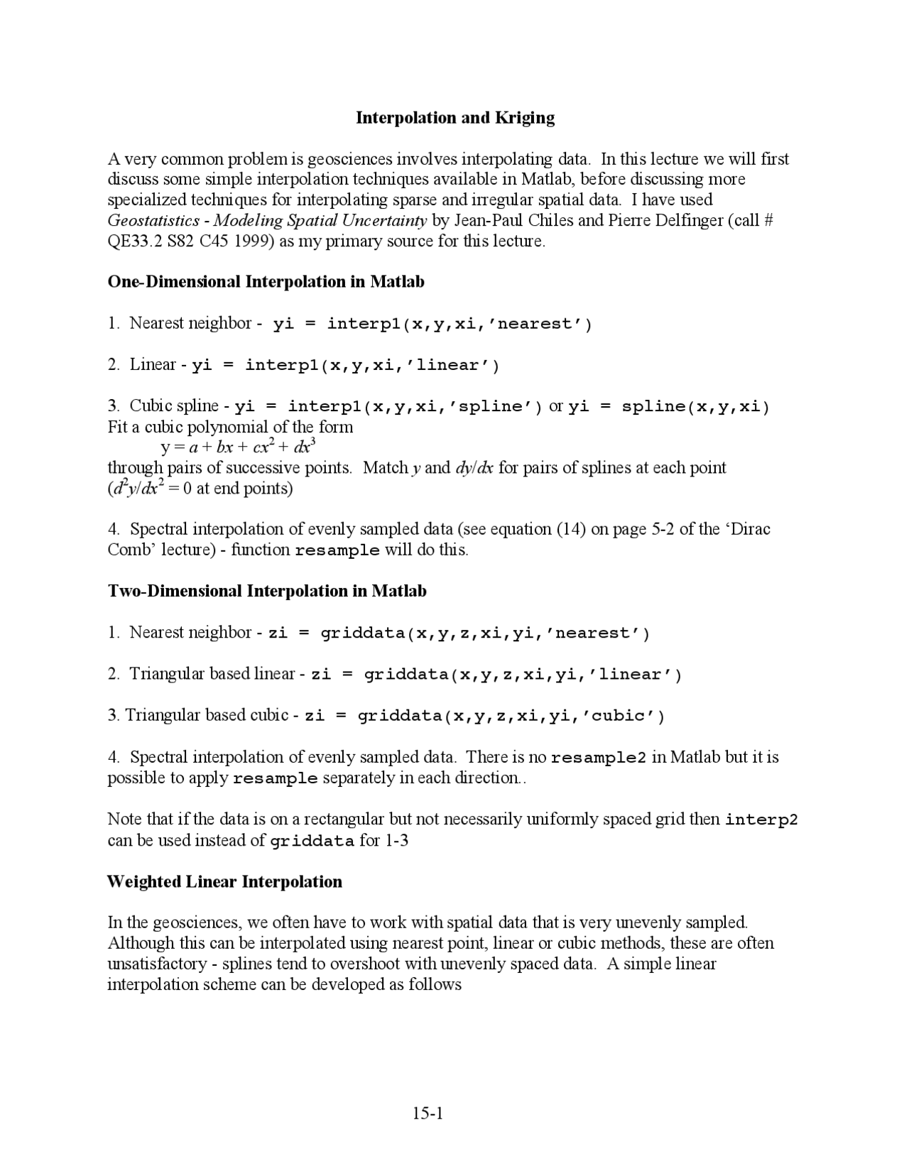 Lecture Notes on Interpolation and Kriging | ESS 522 - Docsity