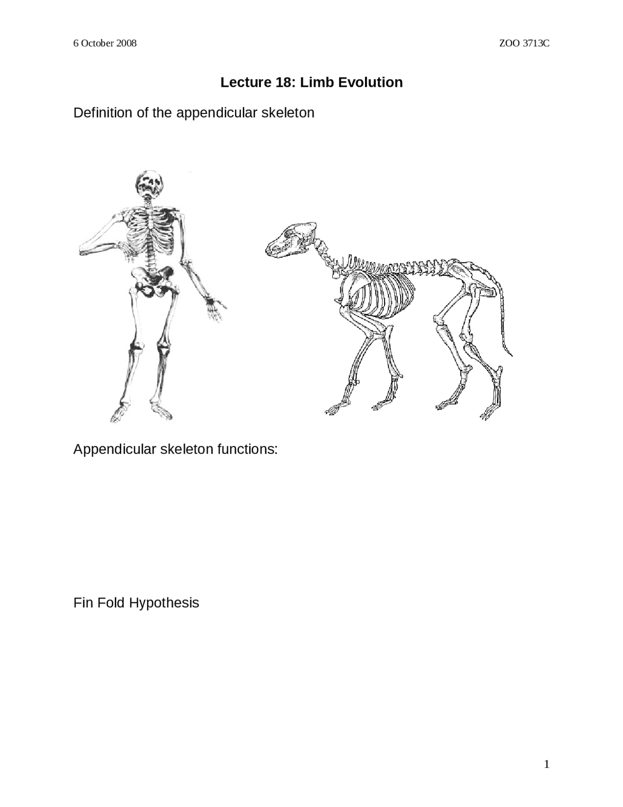 Limb Evolution – Functions of Vertebrate Anatomy - Lecture Notes | ZOO ...