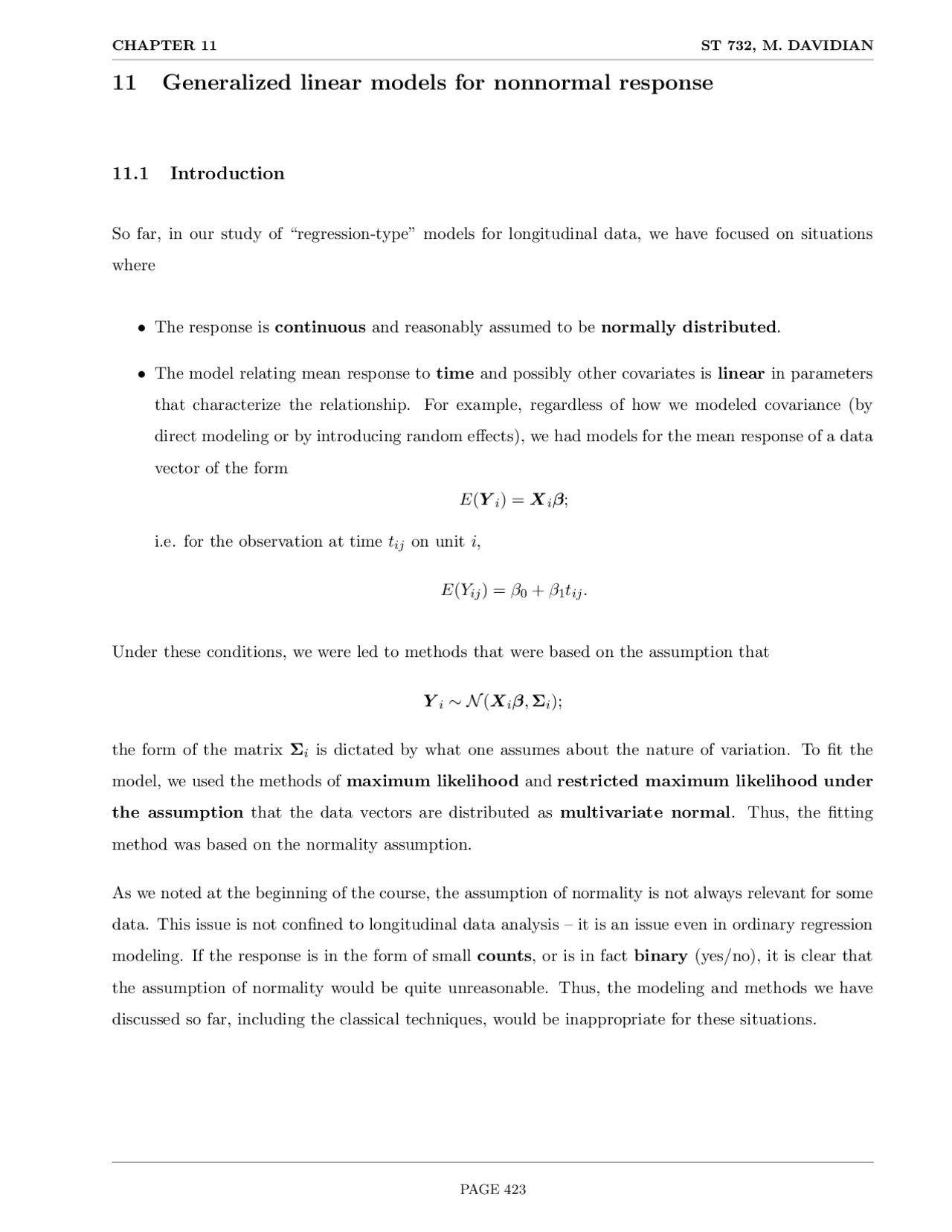Introduction to Generalized Linear Models on Non Normal Response | ST 732 - Docsity