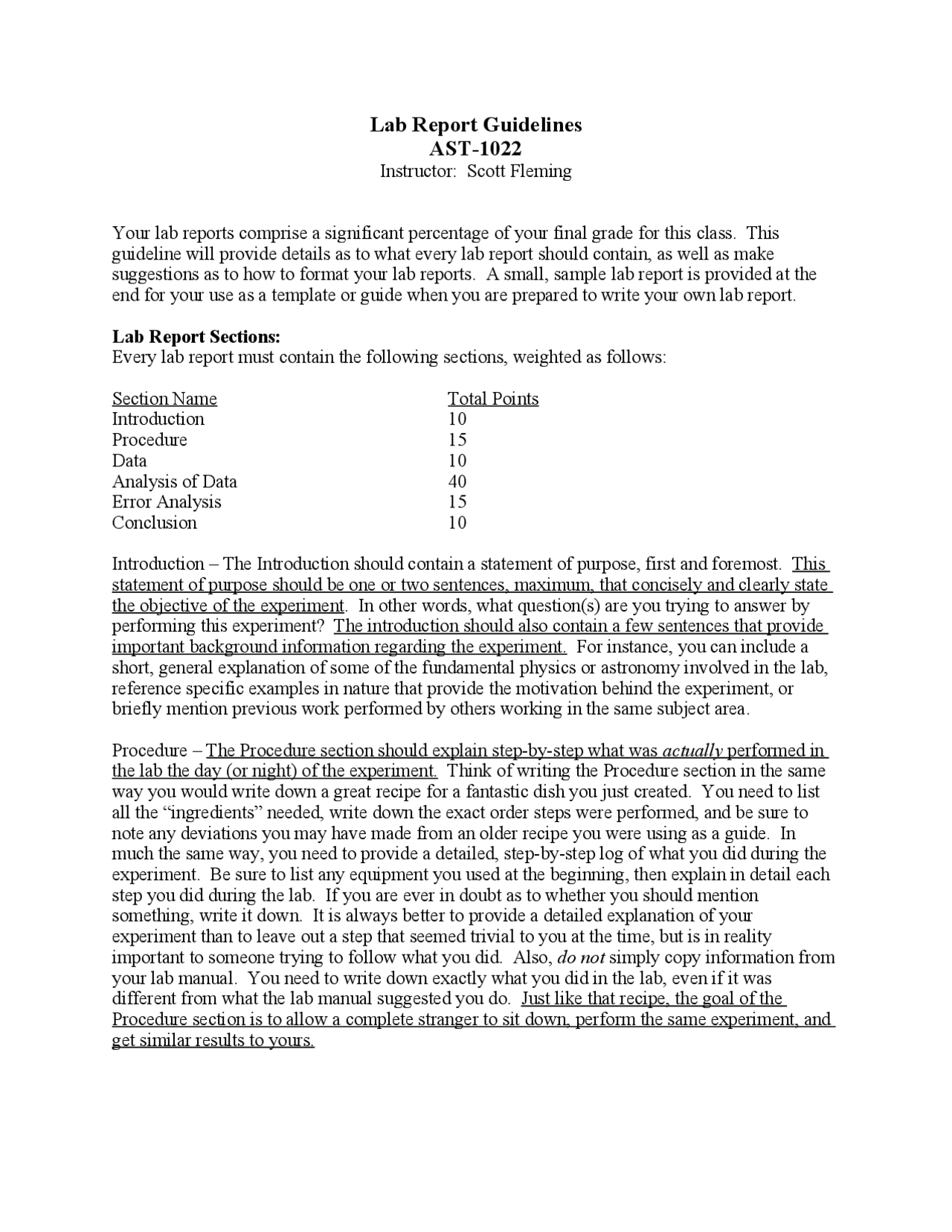 Lab Report Guidelines Astronomy Laboratory Ast 1022 Docsity