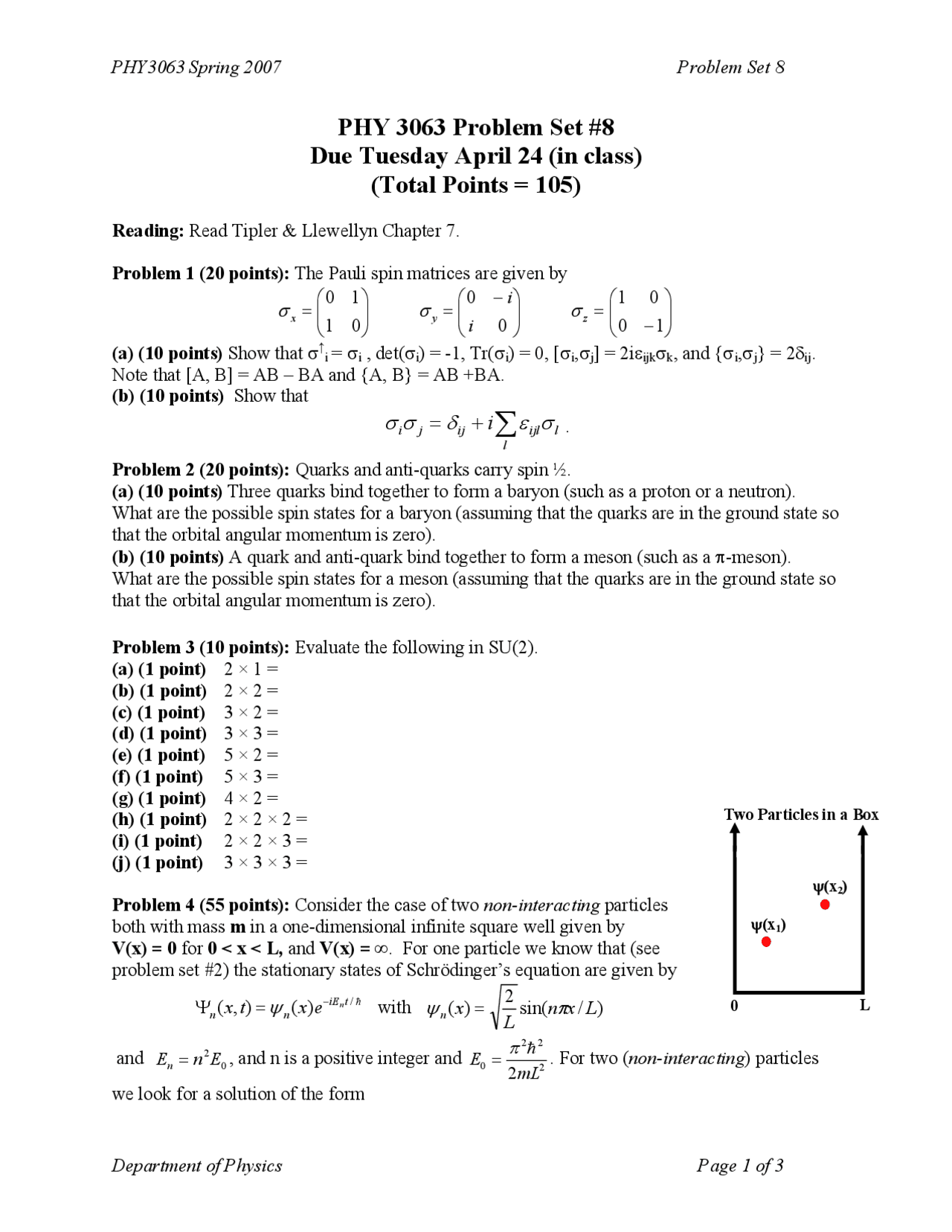 Problem Set 8 Enriched Modern Physics Phy 3063 Docsity
