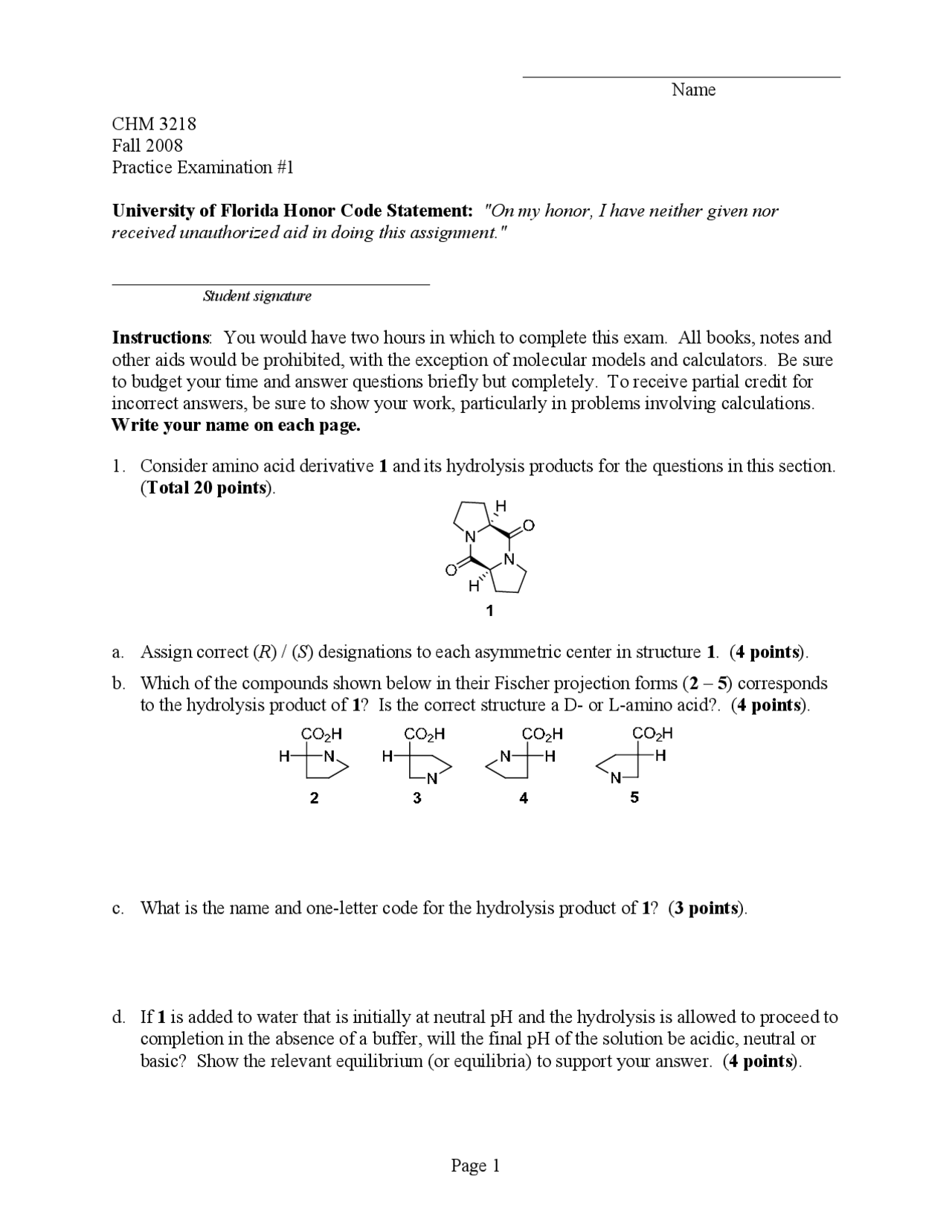 Practice Exam 1 For Organic And Biochemistry Ii Chm 3218 Docsity