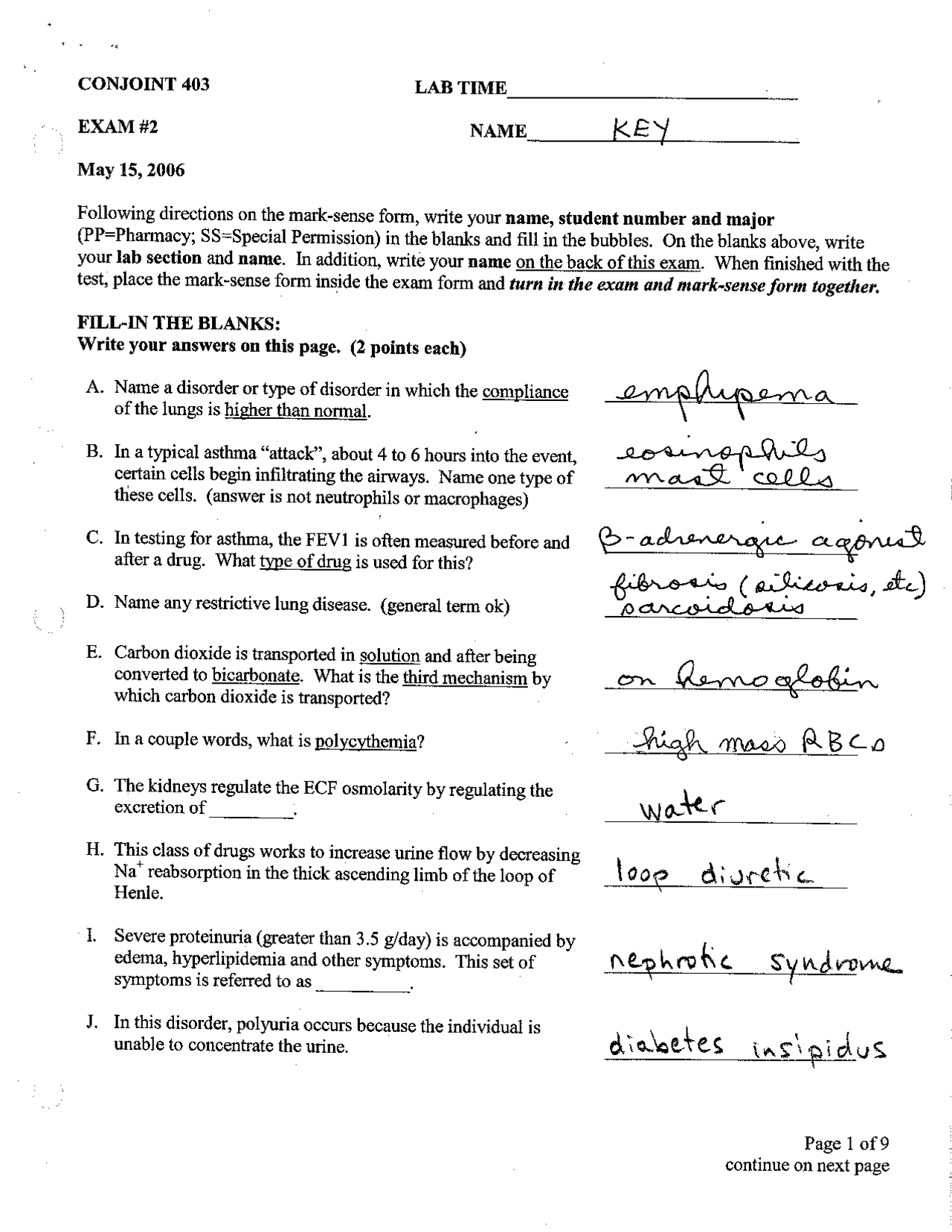 Solution For Exam 2 Questions Human Anatomy And Physiology Conj 403