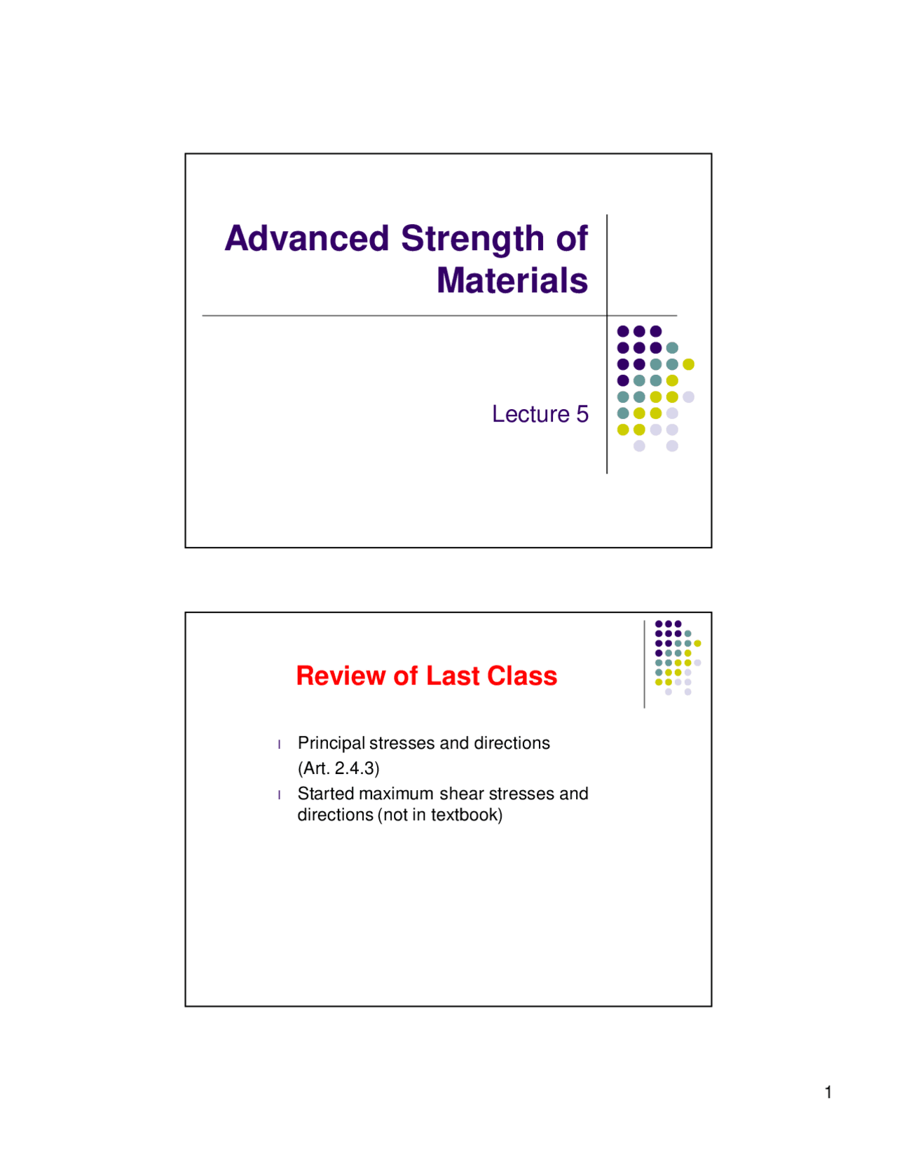 Advanced Strength Of Materials Lecture Slides Ce 715 Docsity