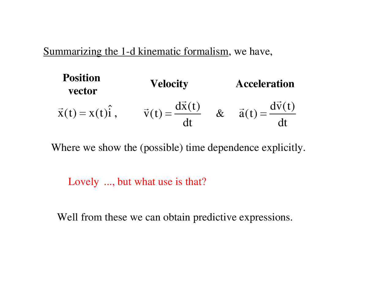 Summarizing The 1 D Kinematic Formalism Lecture Notes Phy 2048