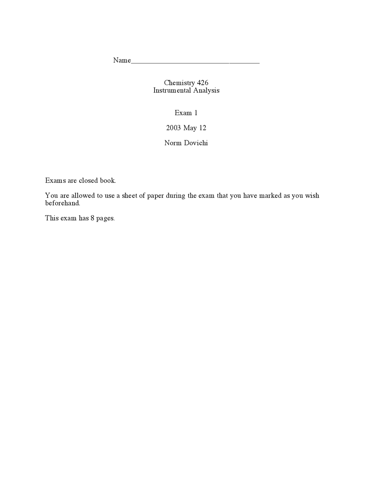 Midterm Exam 1 With Answer Key Instrumental Analysis Chem 426 Docsity