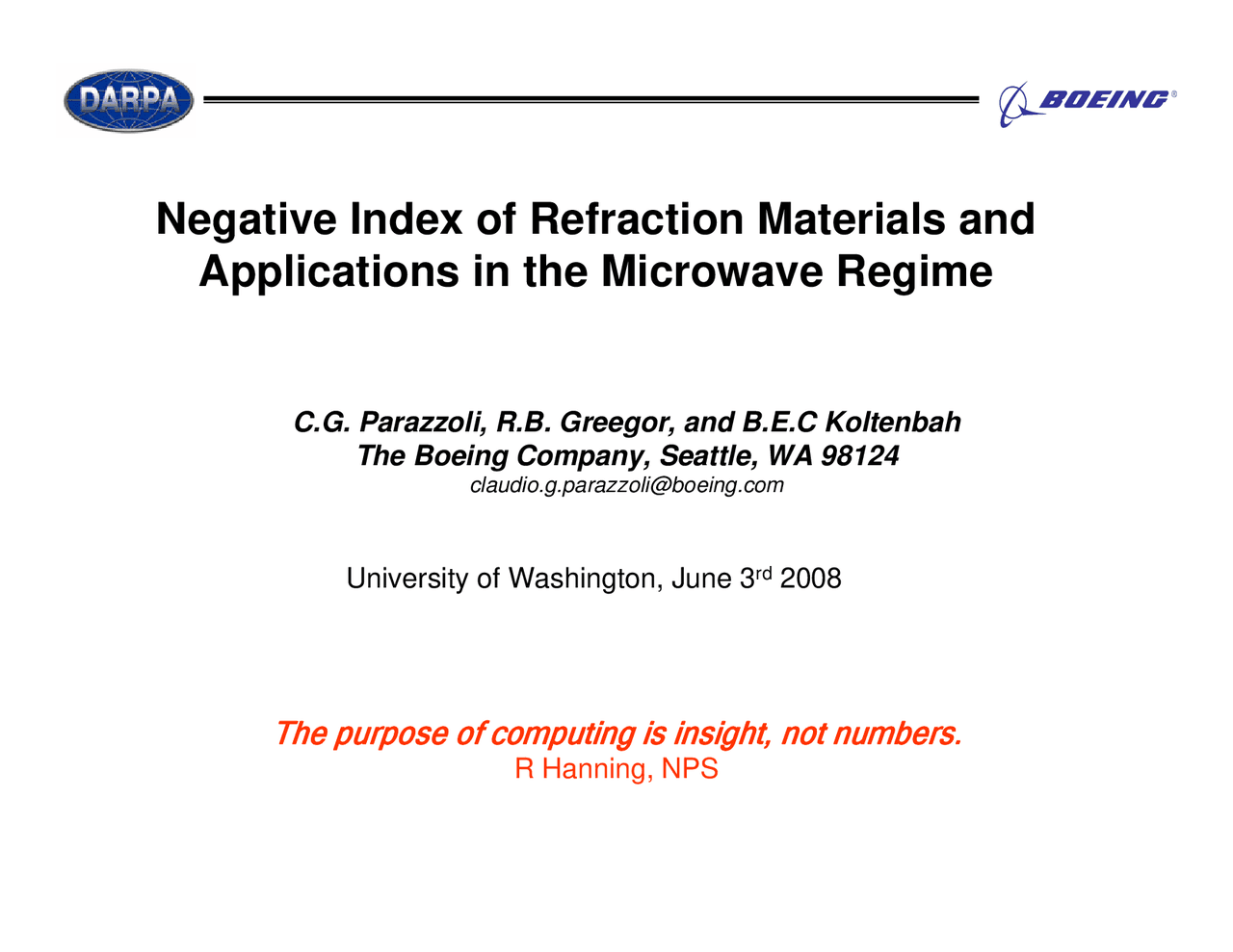 Negative Index of Refraction Materials and Applications in the ...