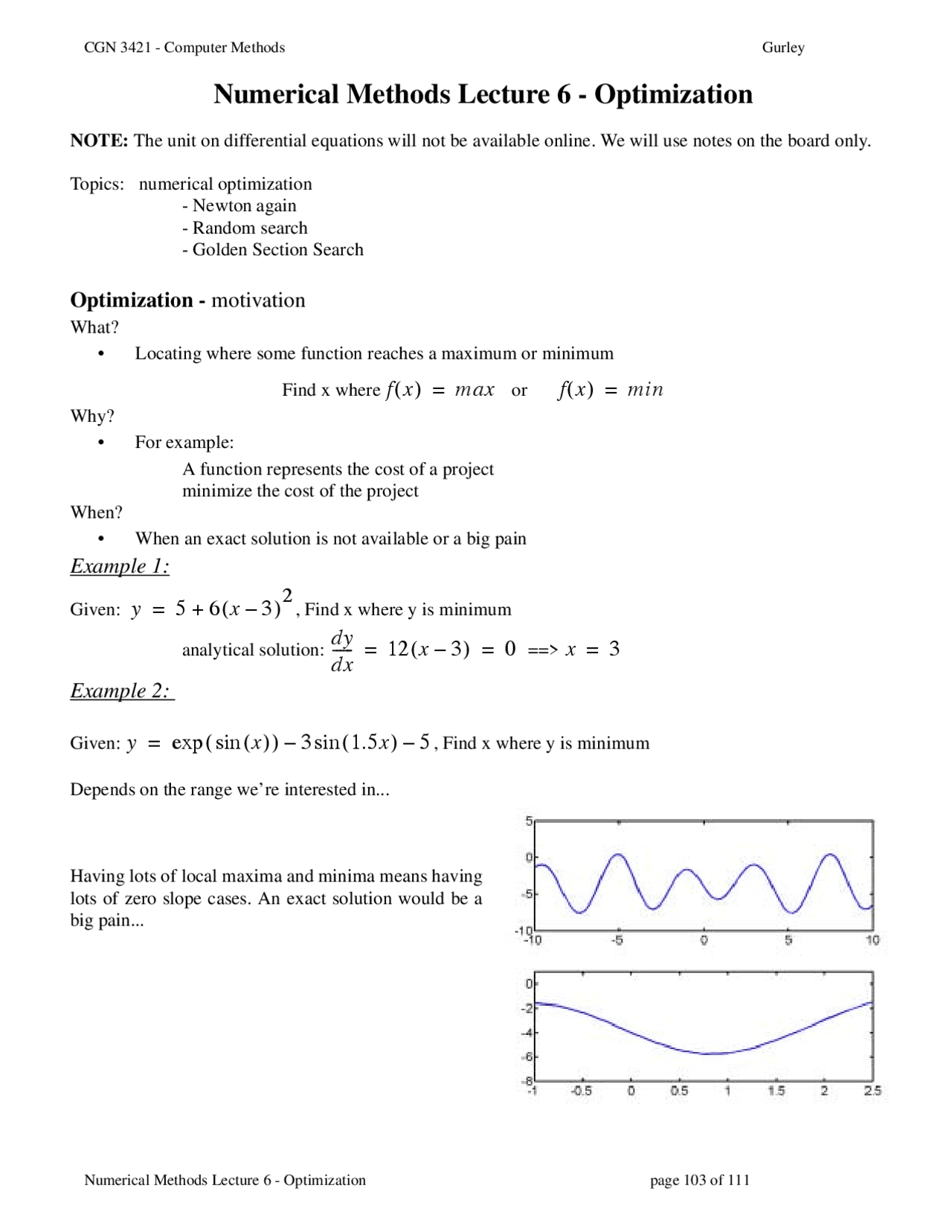 Optimization by Numerical Method | CGN 3421 - Docsity