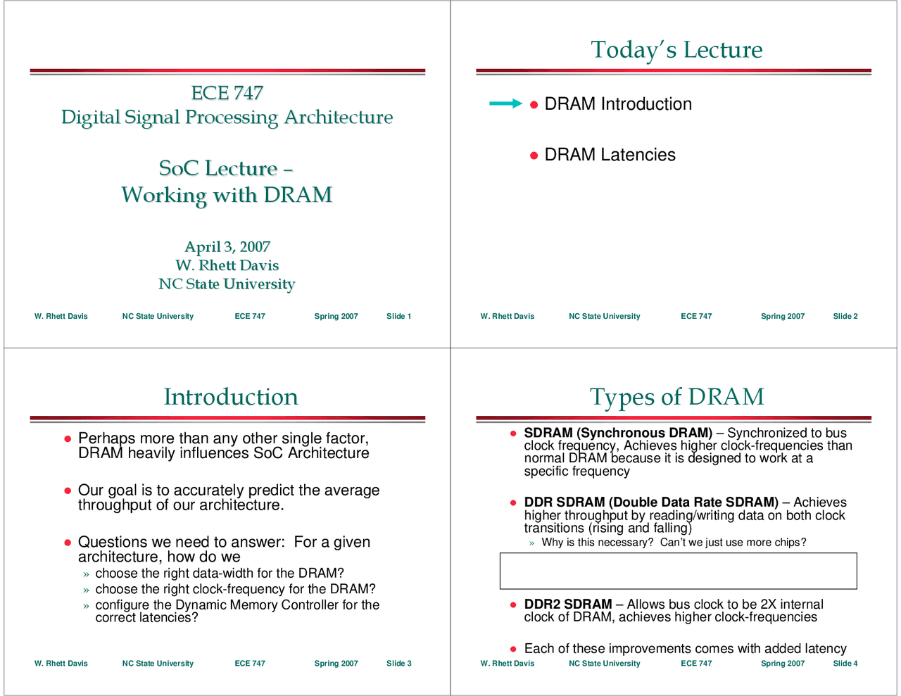 Working With Dram Digital Signal Processing Architecture Ece 747