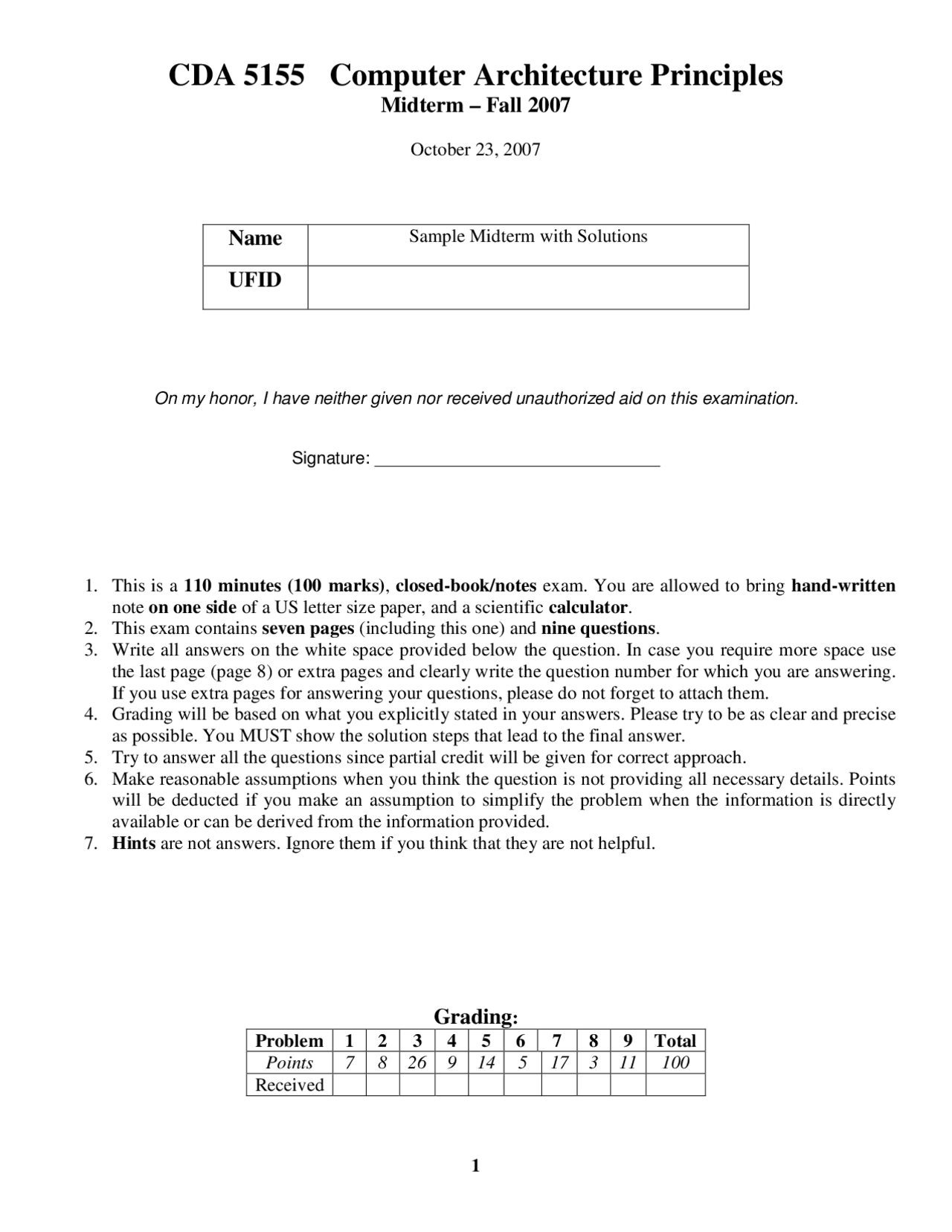 Midterm Paper Computer Architecture Principles Cda 5155 Docsity
