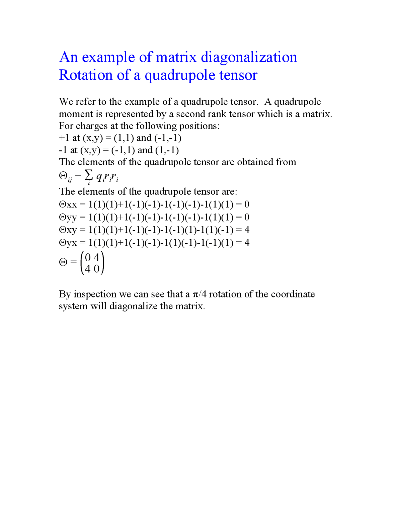 An Example of Matrix Diagonalization Rotation of Quadrupole Tensor | CH ...