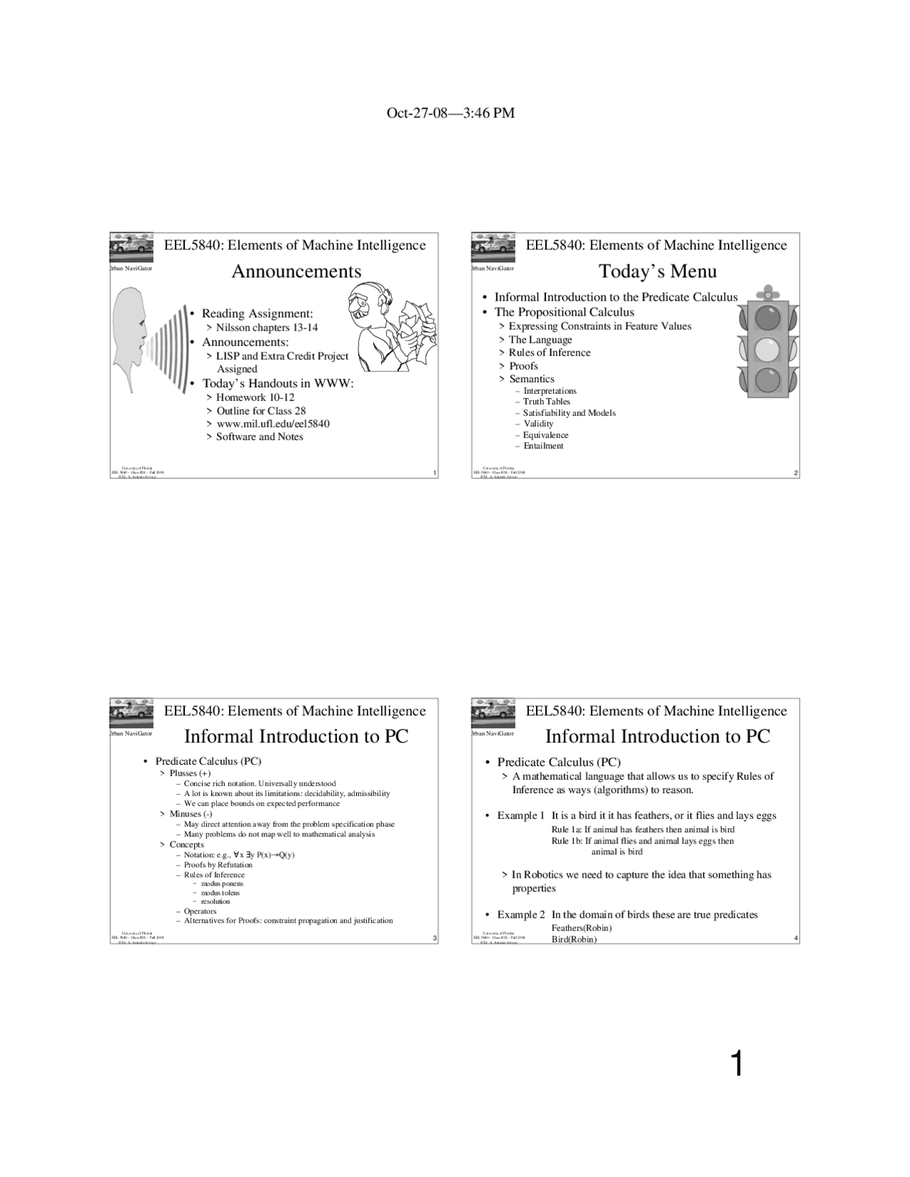 Lecture Slides on Elements of Mechanical Intelligence | EEL 5840 - Docsity