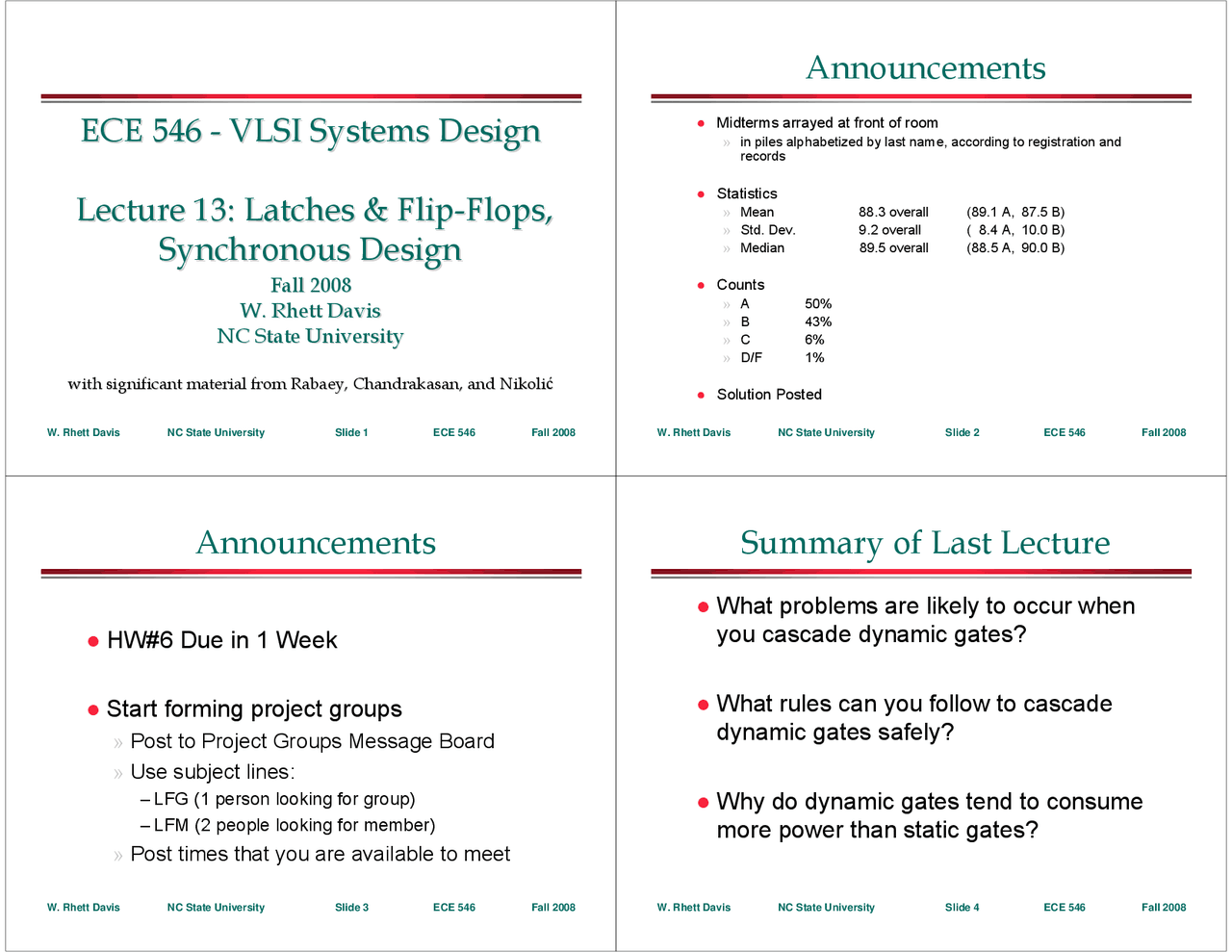 Slides On Latches Flip Flops And Synchronous Design Ece 546 Docsity