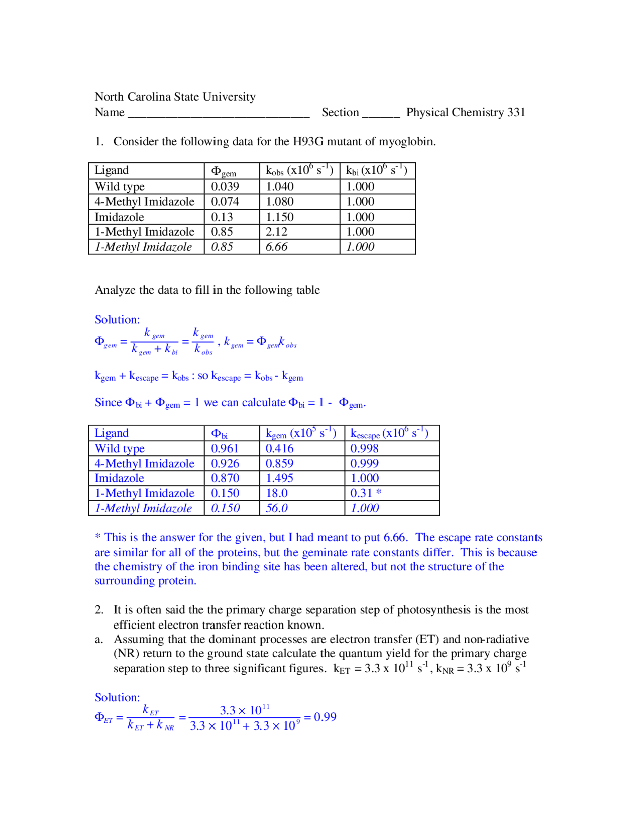 4 Questions On Introductory Physical Chemistry With Solutions Ch 331