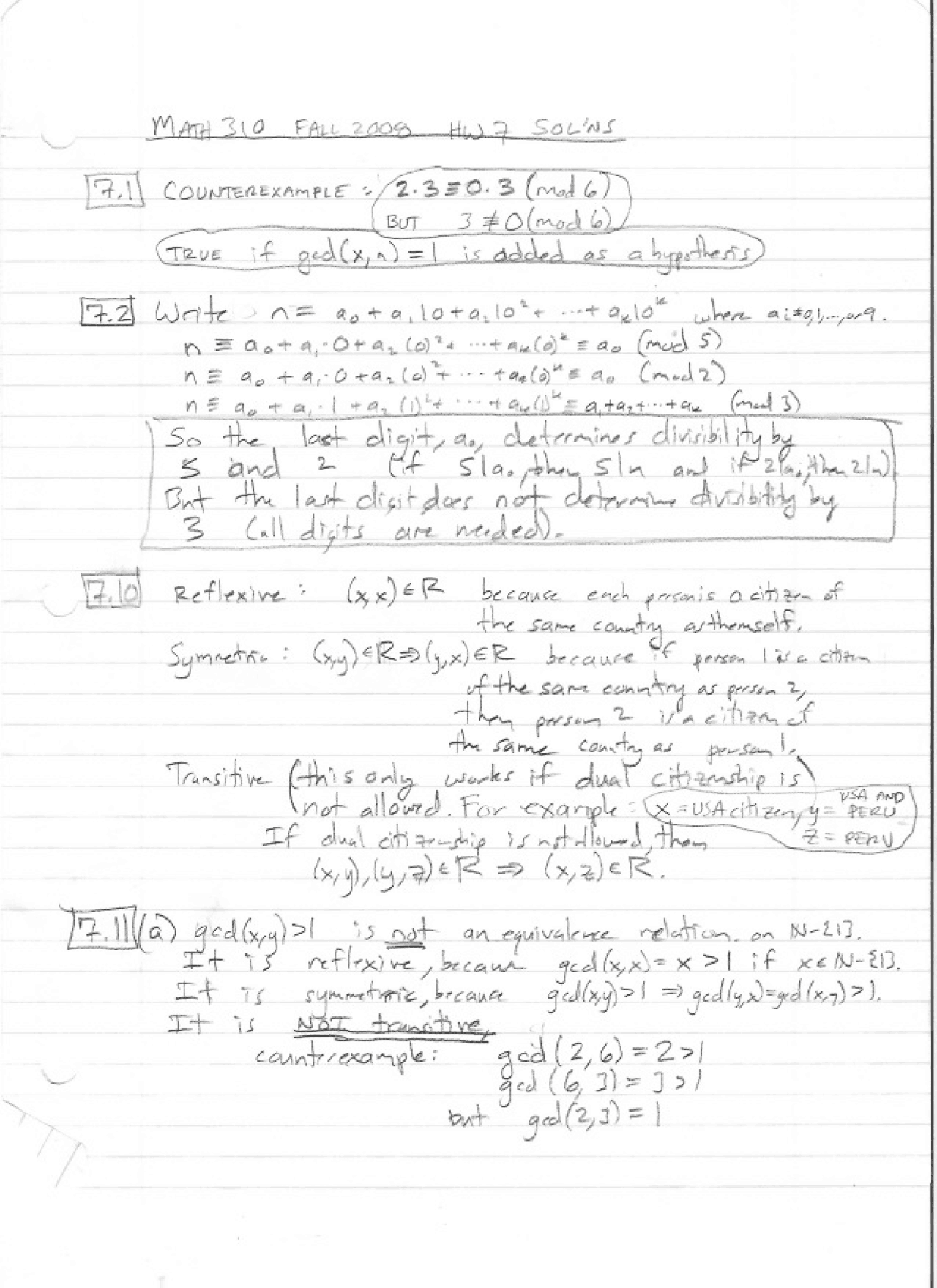 Homework 7 With Solution Mathematical Reasoning Math 310 Docsity