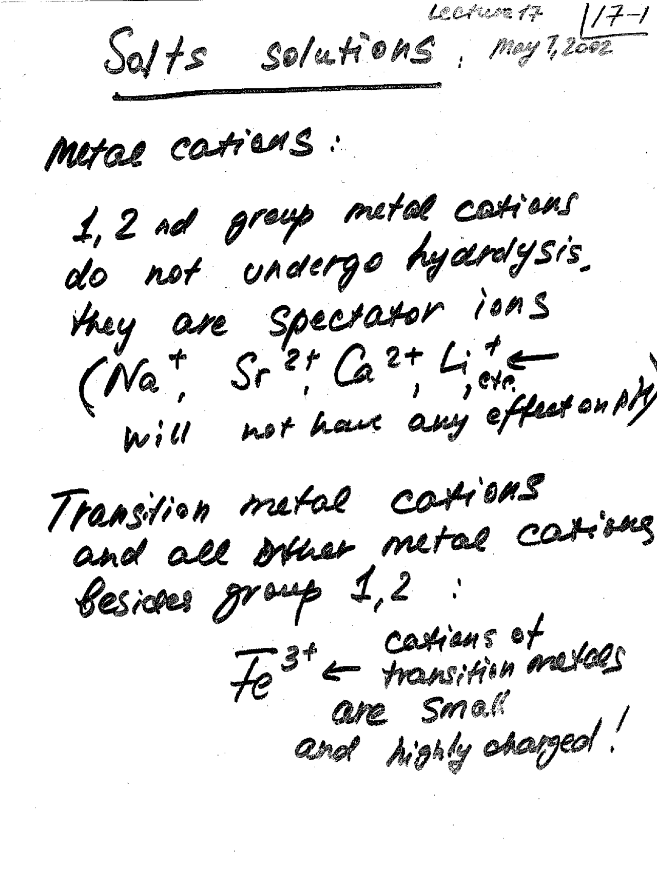 Salt Solutions - General Chemistry, Handout | CHEM 162 - Docsity