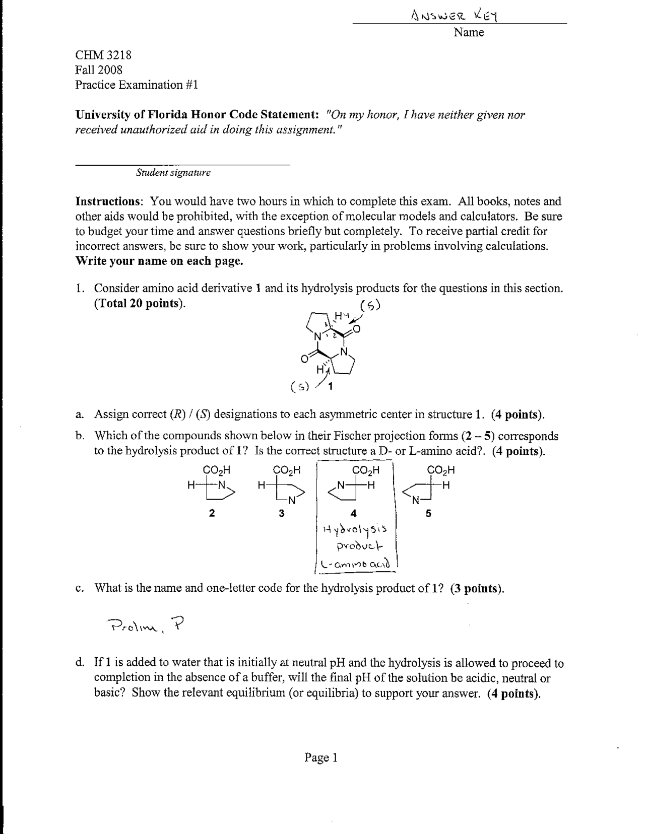 Practice Questions on Organic Chemistry/Biochemistry 2 for Exam 1 | CHM ...