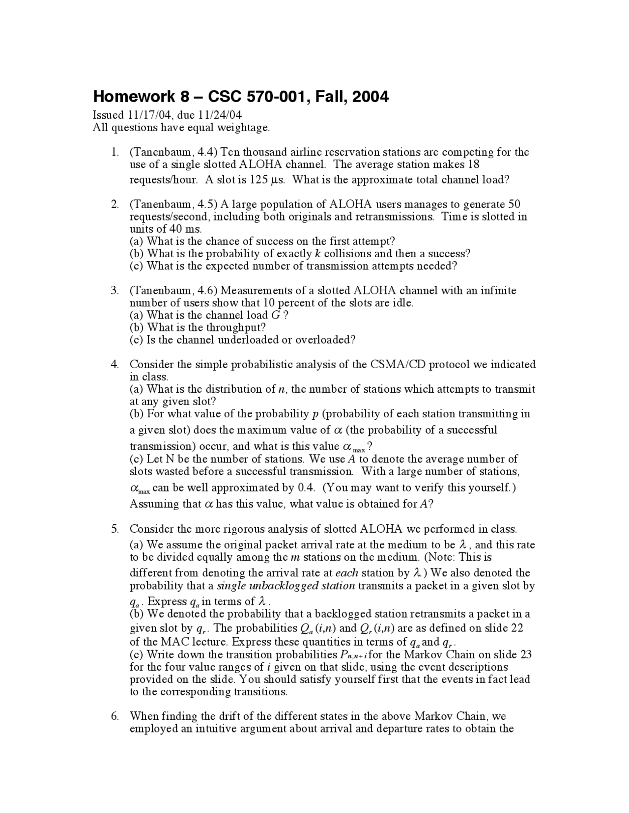 Computer Networks Homework 8 Problems Csc 570 Docsity