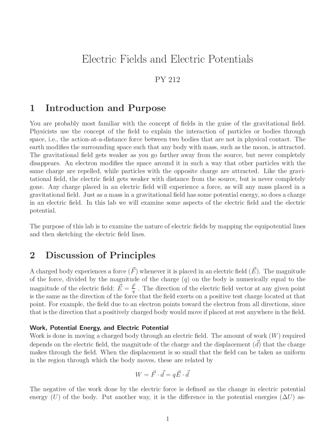 Electric Fields And Electric Potentials Lecture Notes Py 212 Docsity
