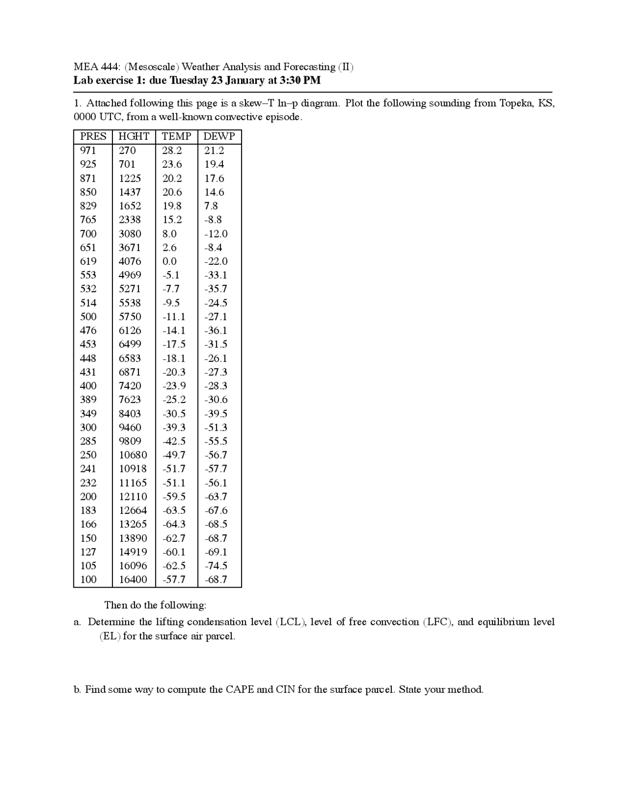 Weather Analysis And Forecasting Ii Lab 1 Mea 444 Docsity