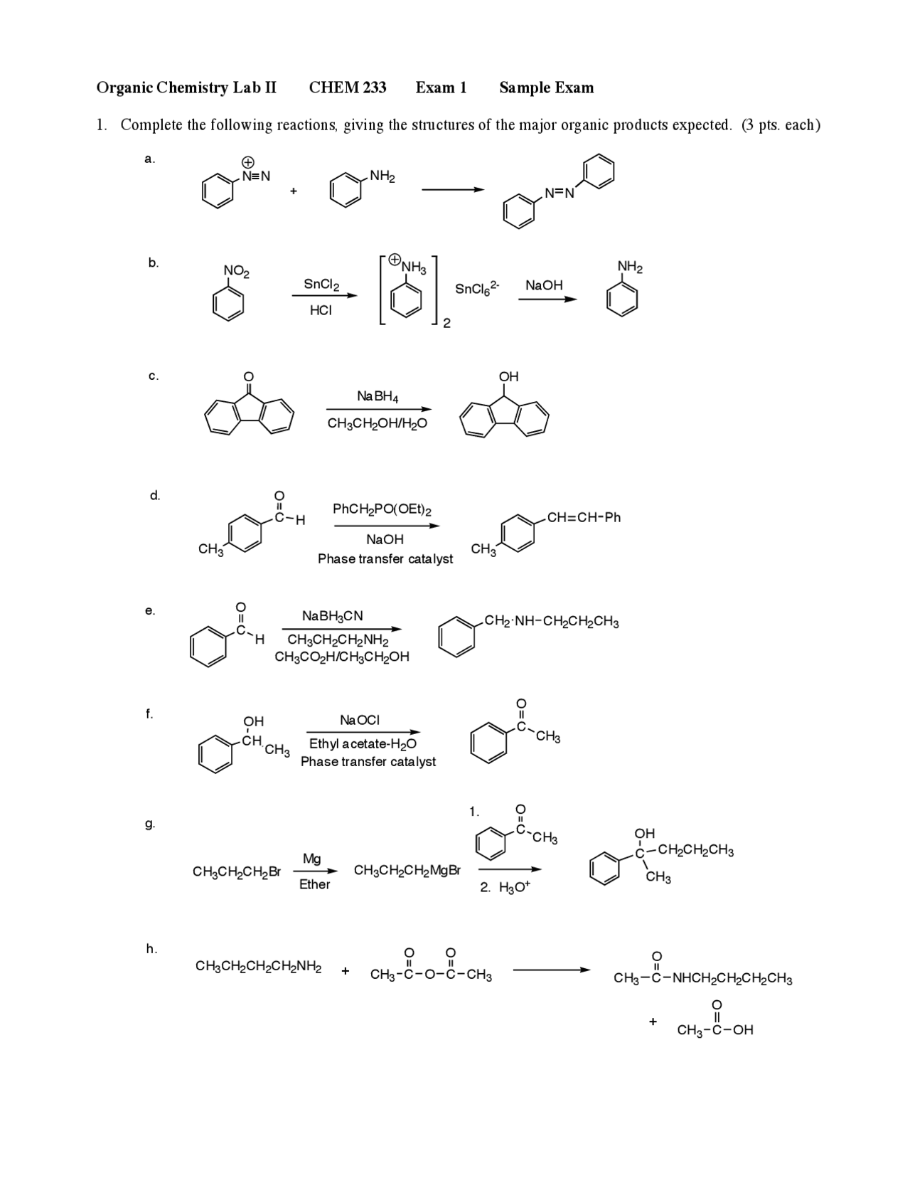 Main Exercices About Organic Chemistry Laboratory Ii Che 23300 Docsity