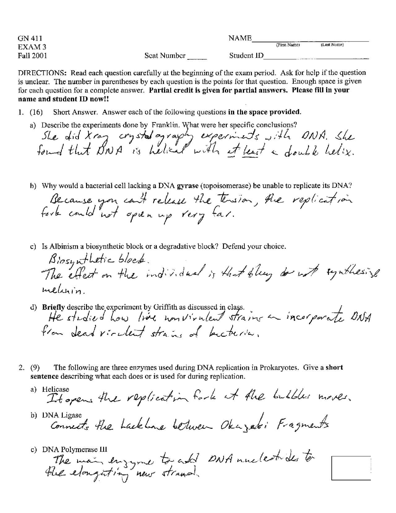 Exam 3 Solutions Principles Of Genetics Gn 411 Docsity