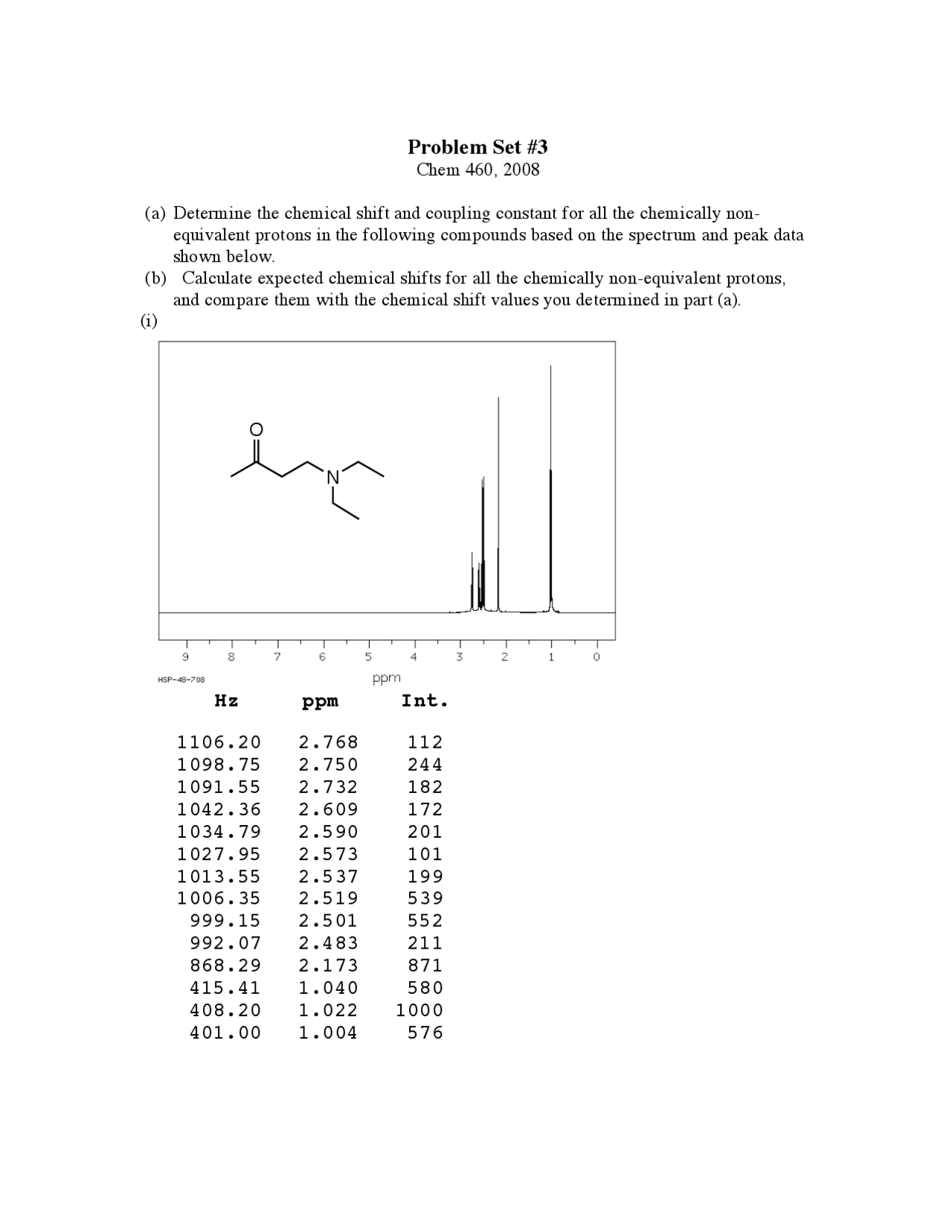 Problem Set 3 Spectroscopic Molecular Identification Chem 460 Docsity