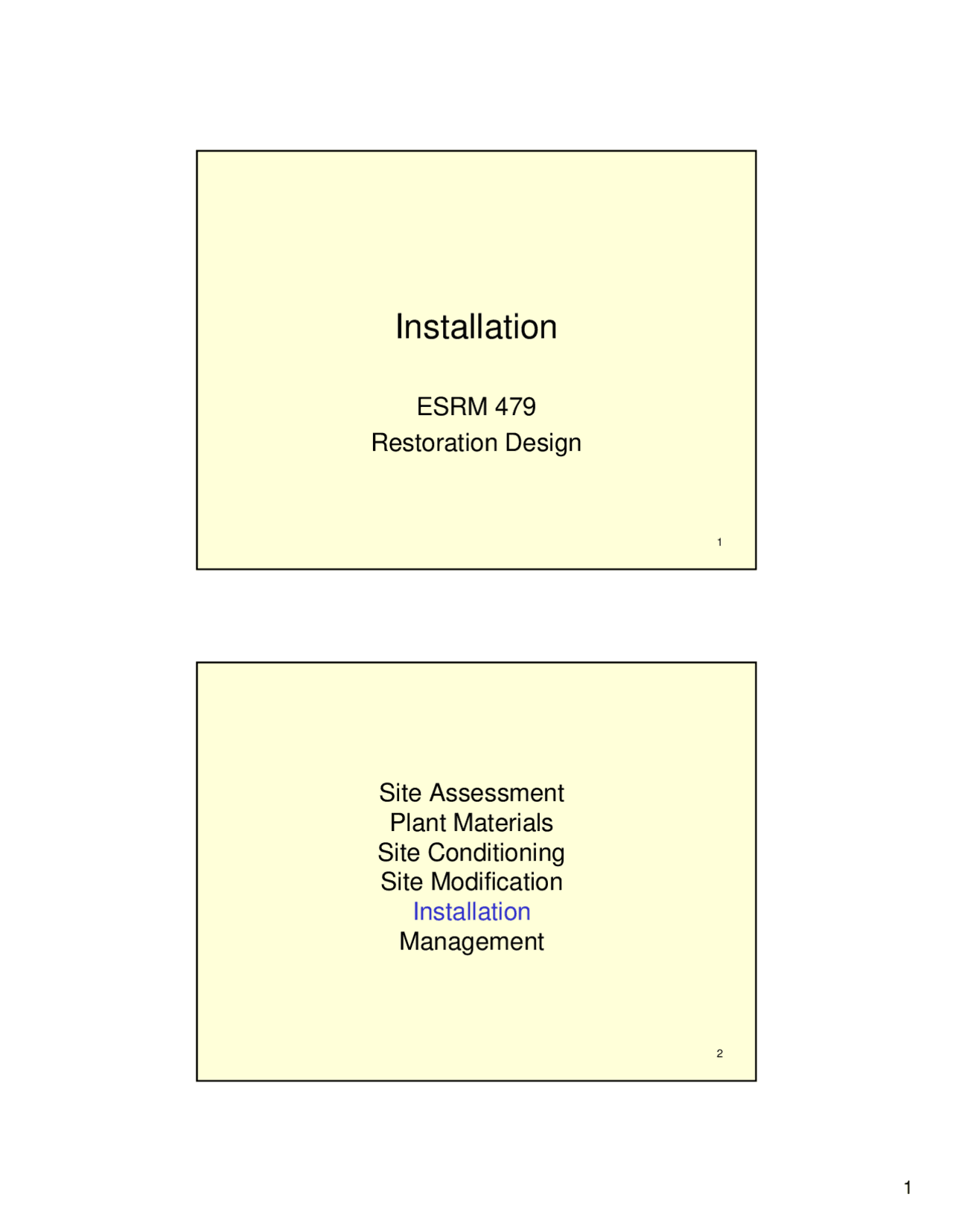 Installation Restoration Design Lecture Slides Esrm 479 Docsity