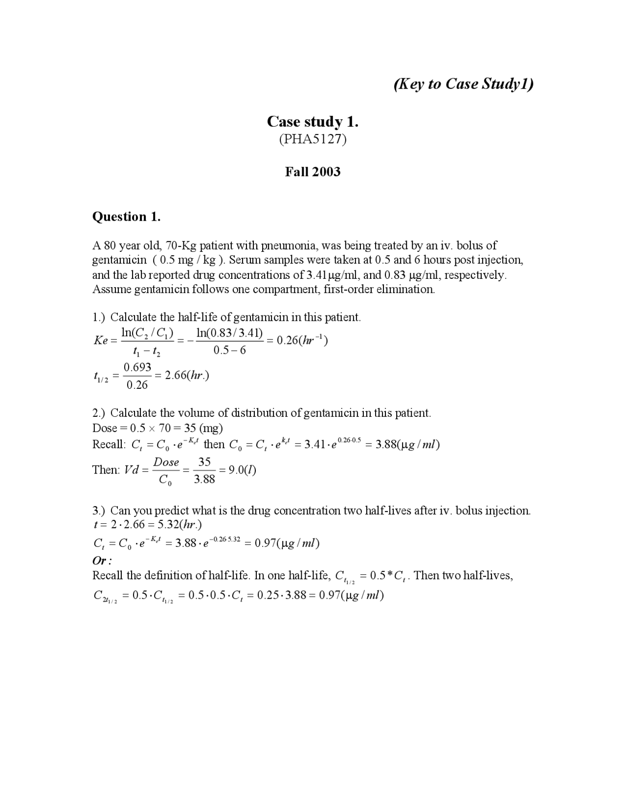 Case Study 1 - Basic Principles of Dose Optimization I | PHA 5127 - Docsity