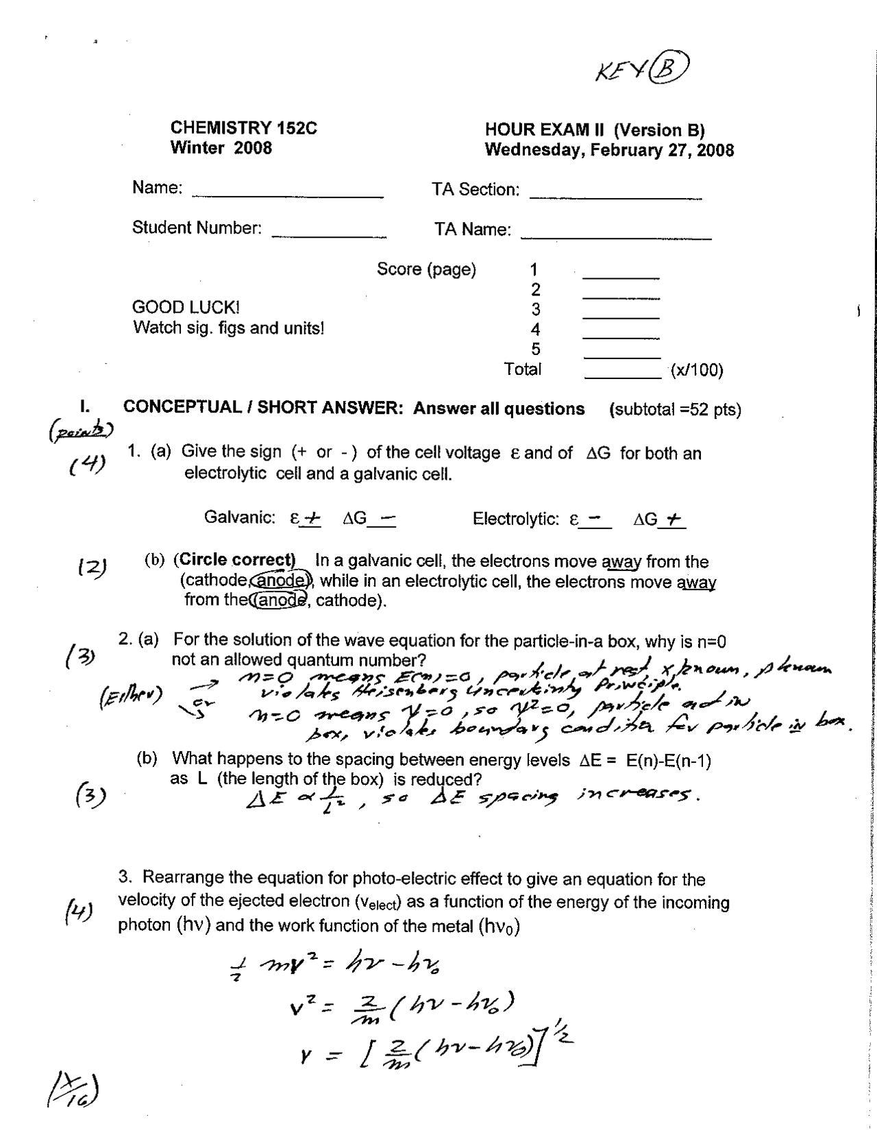 General Chemistry - Exam 2 Questions with Solutions | CHEM 152 - Docsity