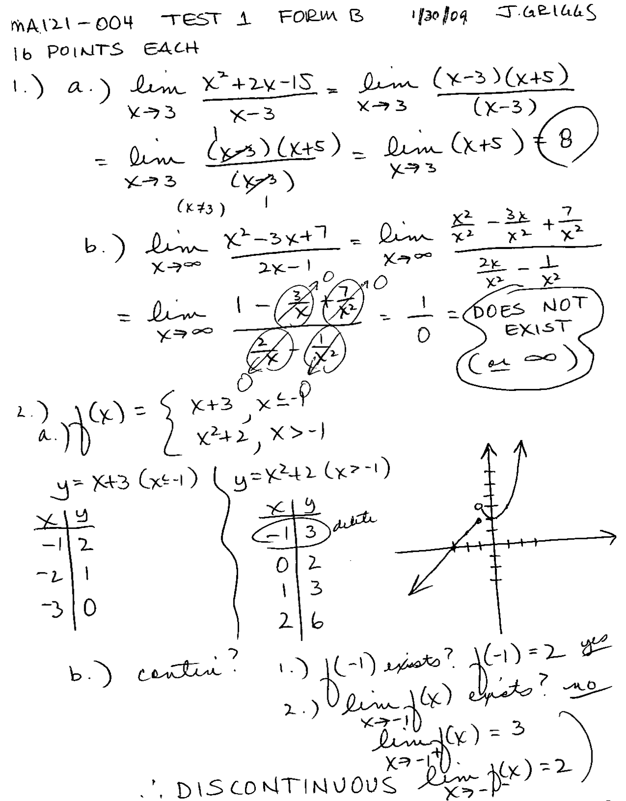 Elements Of Calculus Examination 1 Ma 121 Docsity