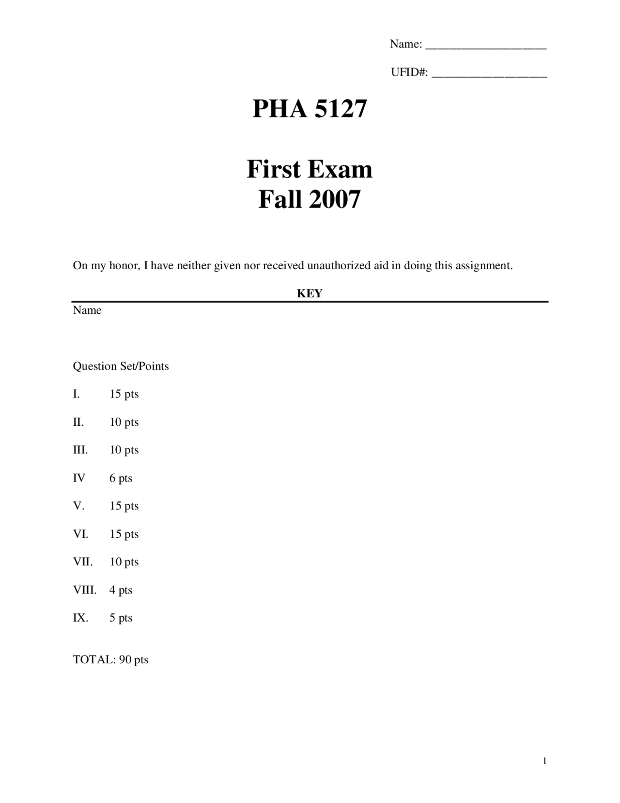 Exam 1 With Solution Key Dose Optimization 1 Pha 5127 Docsity