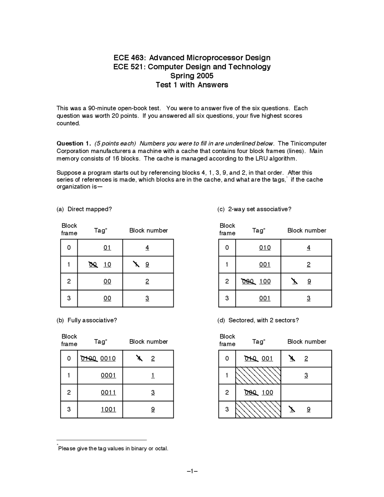 Test 1 With Answers Advanced Microprocessor Systems Design Ece 463