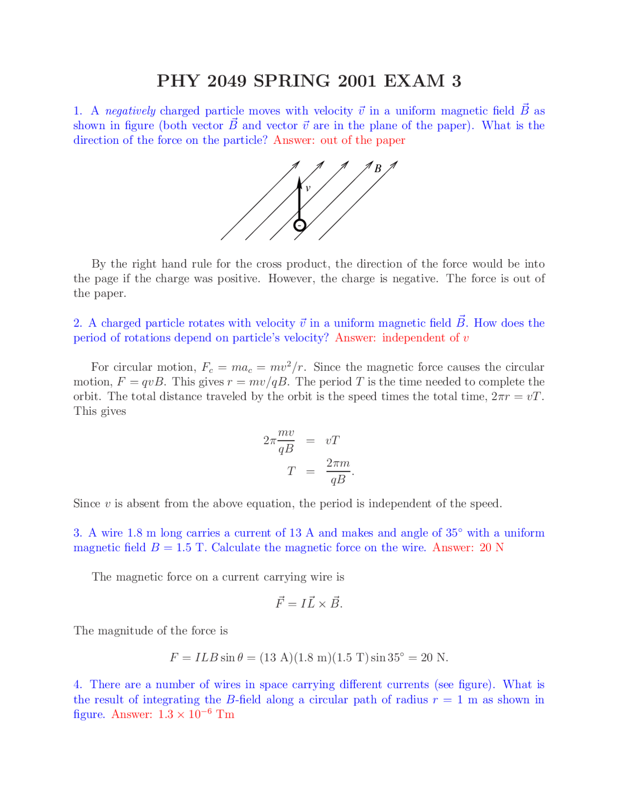 10 Questions With Answer Of Physics With Calculus Ii Exam 3 Phy