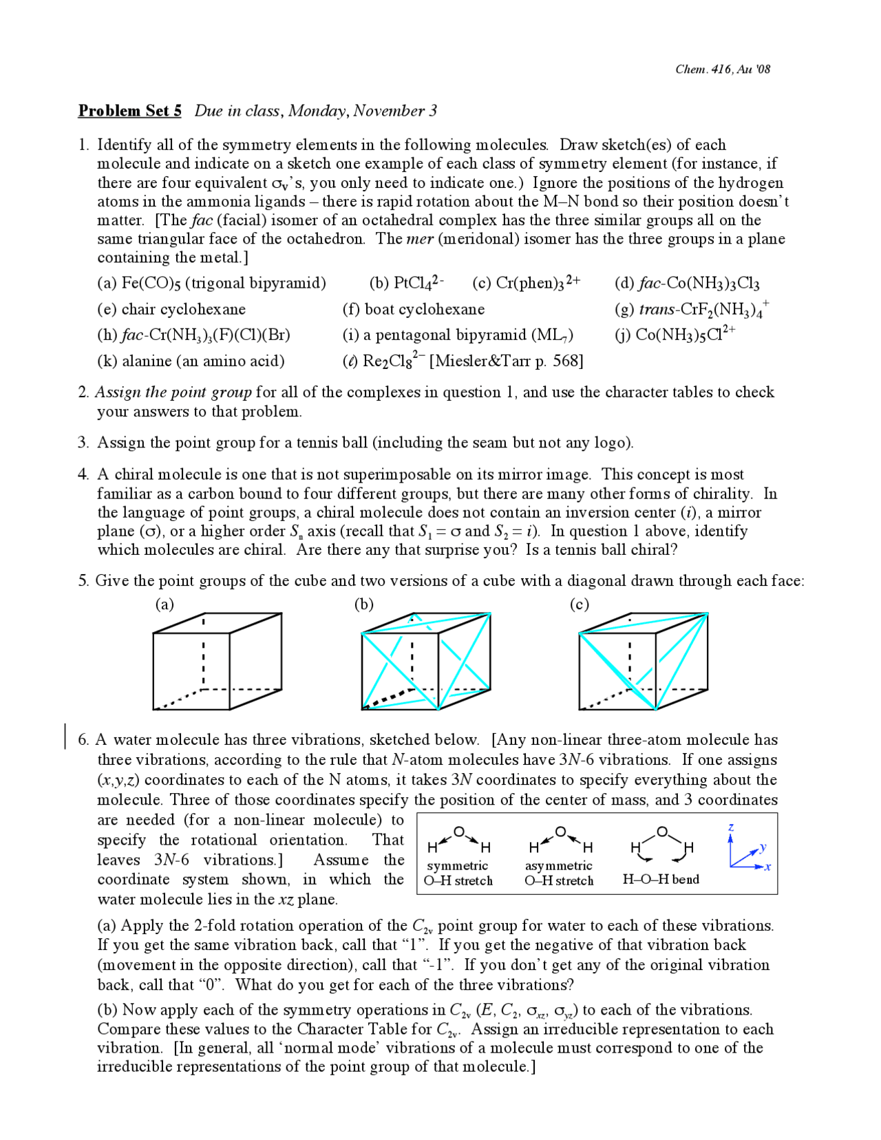 Assignment 6 Problems For Transition Metals Chem 416 Docsity