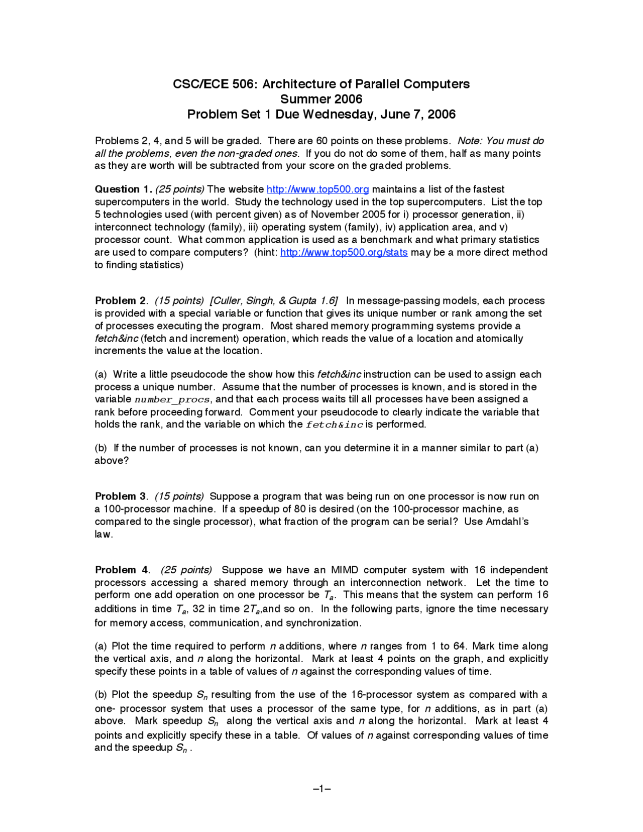 Problem Set 1 For Architecture Of Parallel Computers Ece 506 Docsity