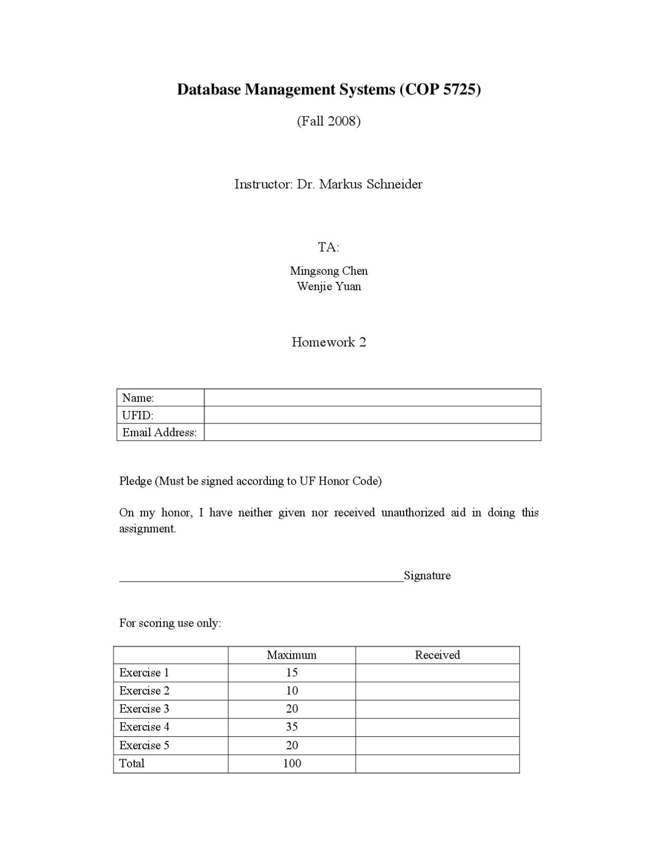 Assignment 2 For Database Management System Cop 5725 Docsity