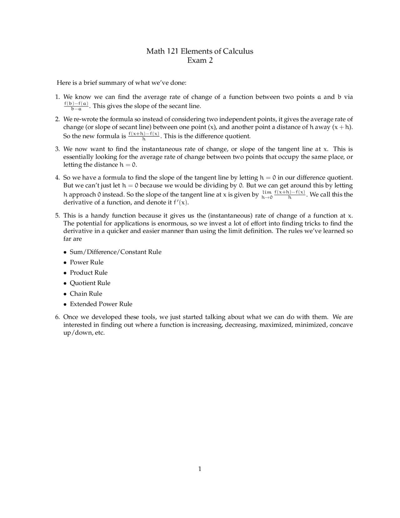 Solved Questions of Elements of Calculus - Exam 2 | MA 121 - Docsity