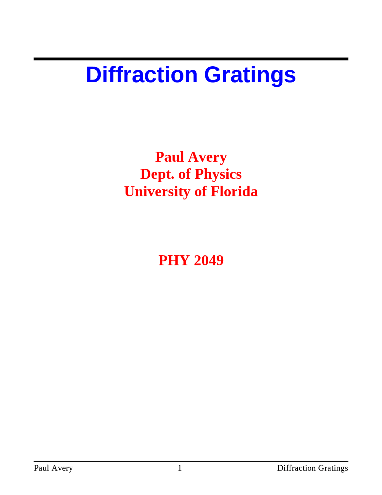 Lecture Slides On Diffraction Gratings Phy 2049 Docsity
