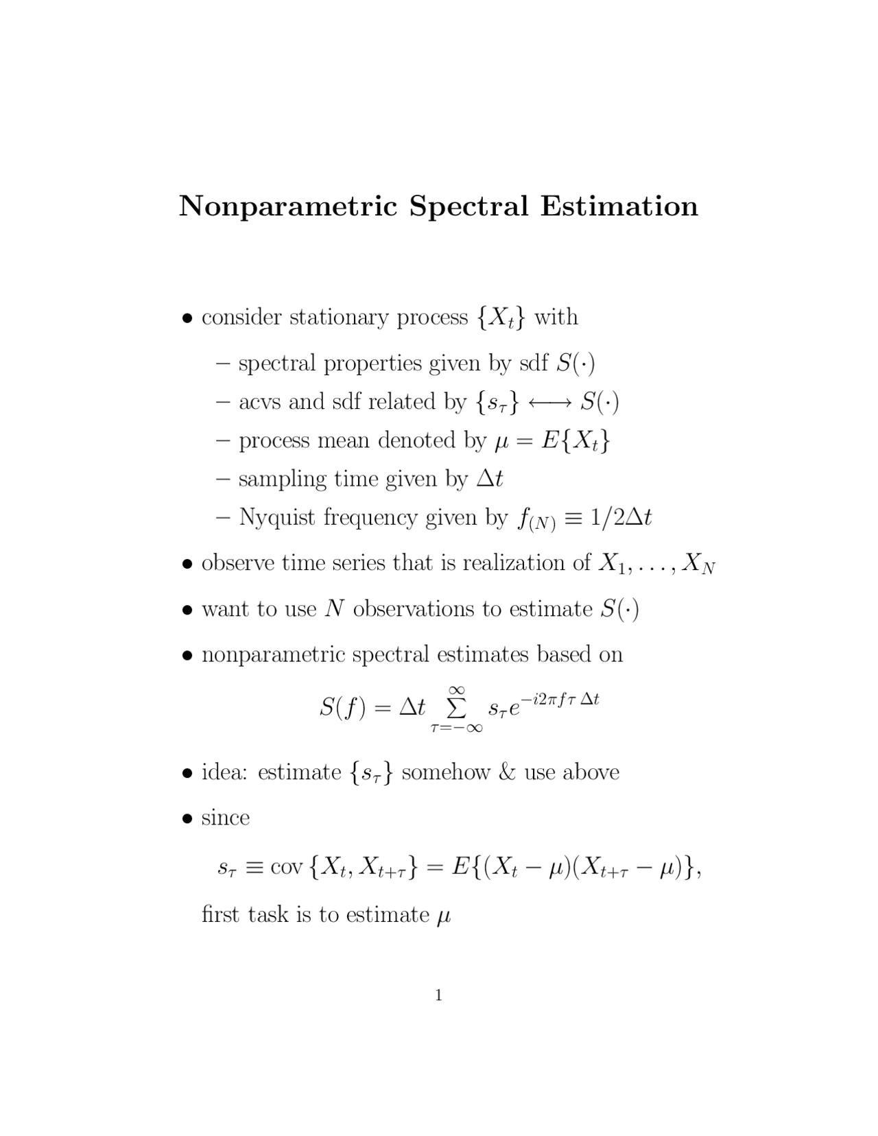Notes On Nonparametric Spectral Estimation Sample Mean Stat 520 Docsity