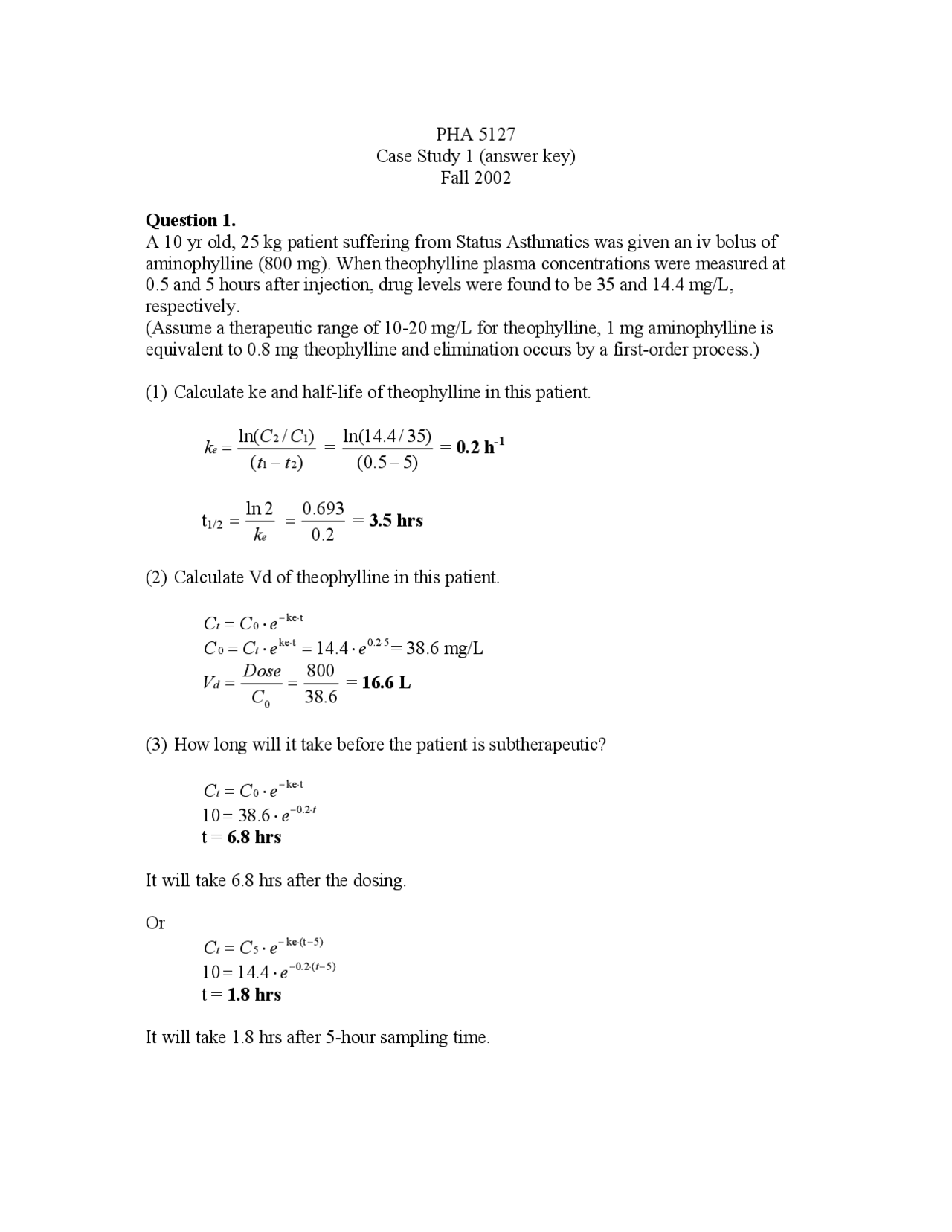 Dose Optimization I Questions With Solutions Pha 5127 Docsity