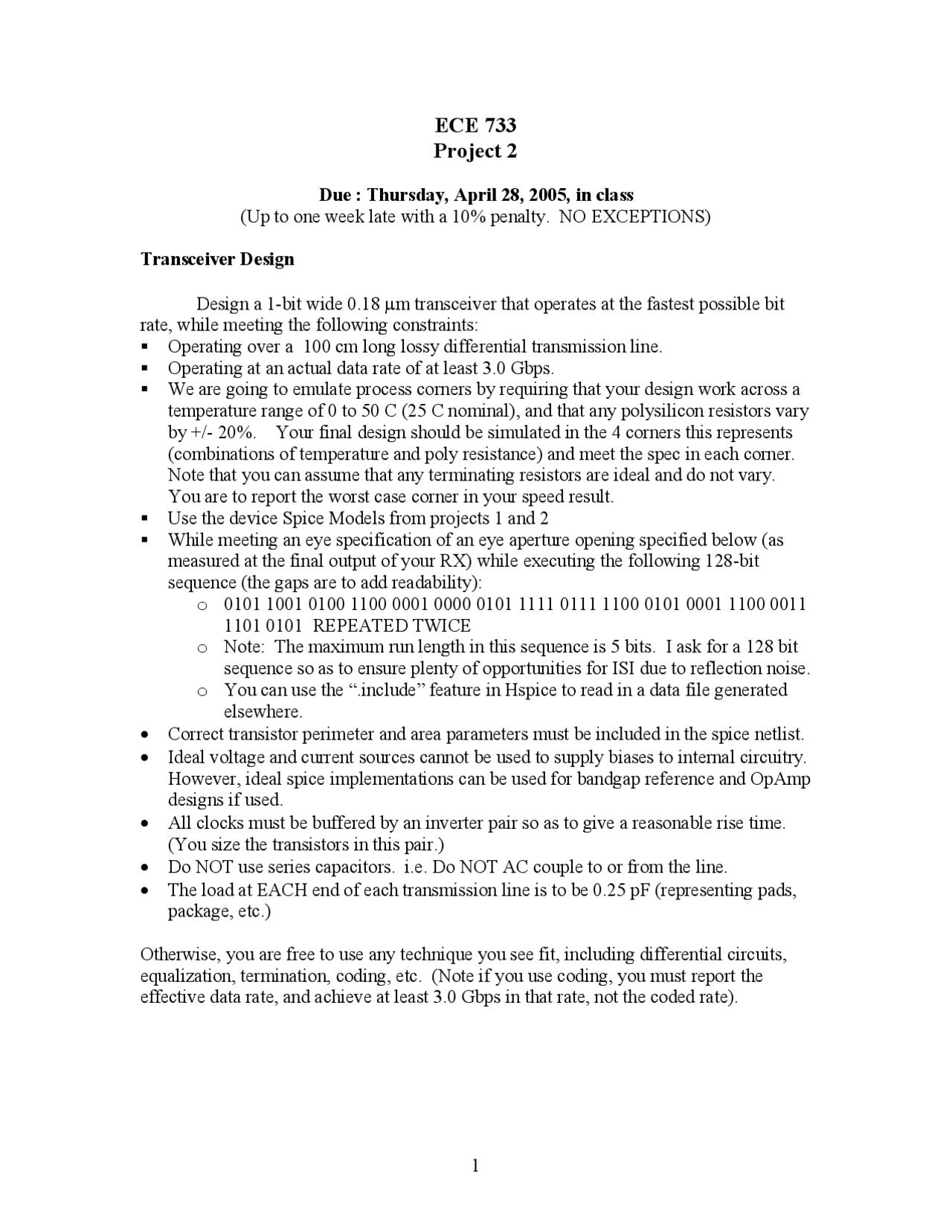 Digital Electronics - Project II for Transceiver Design | ECE 733 - Docsity