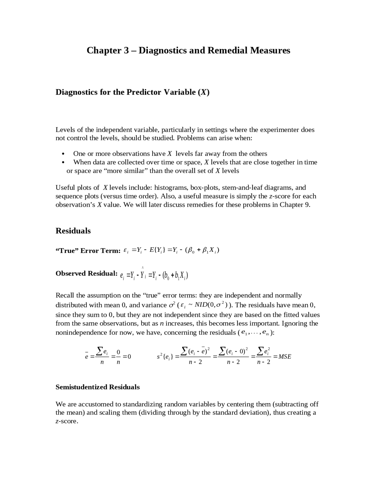 Diagnostics And Remedial Measure Of Regression Analysis Notes Sta