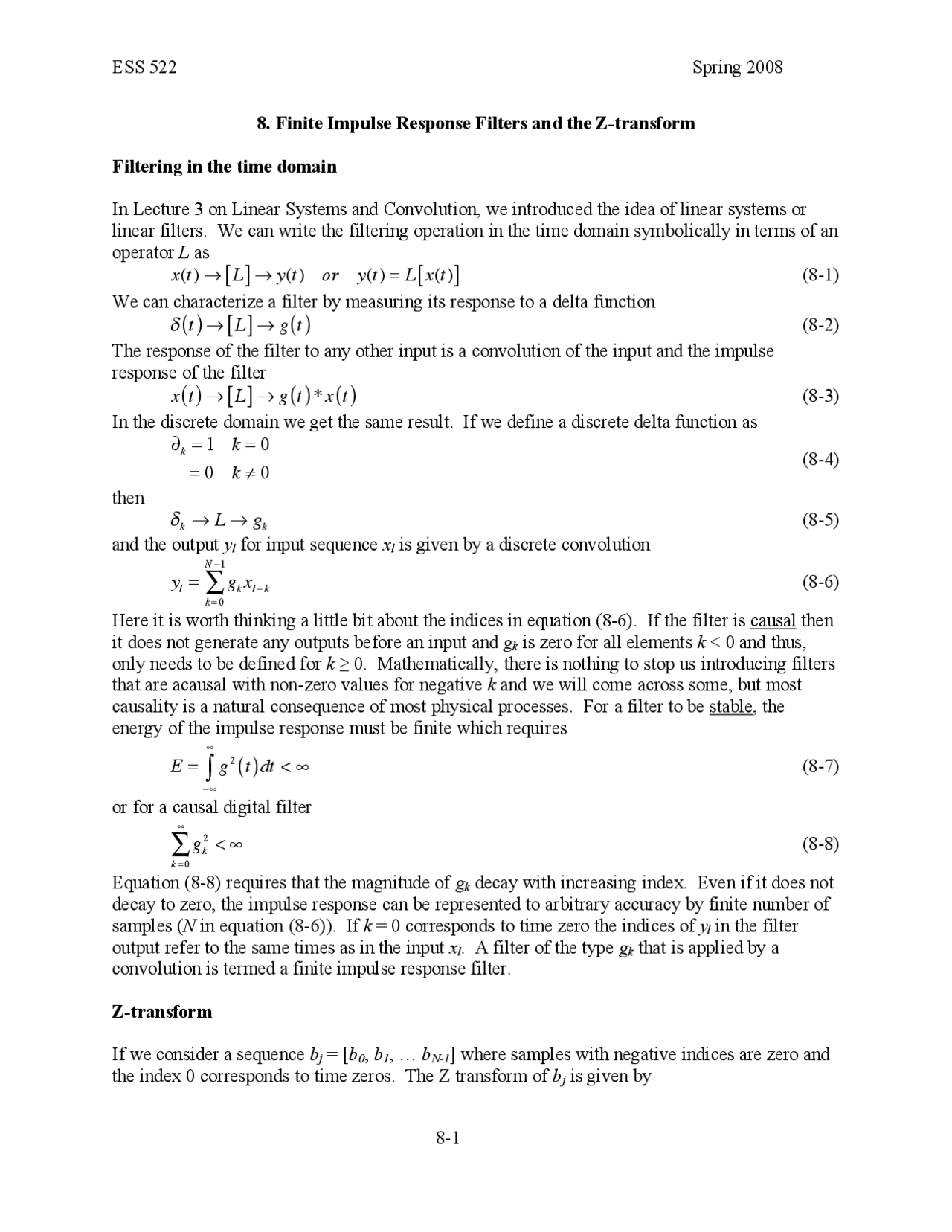 Finite Impulse Response Filters And The Z Transform Ess 522 Docsity