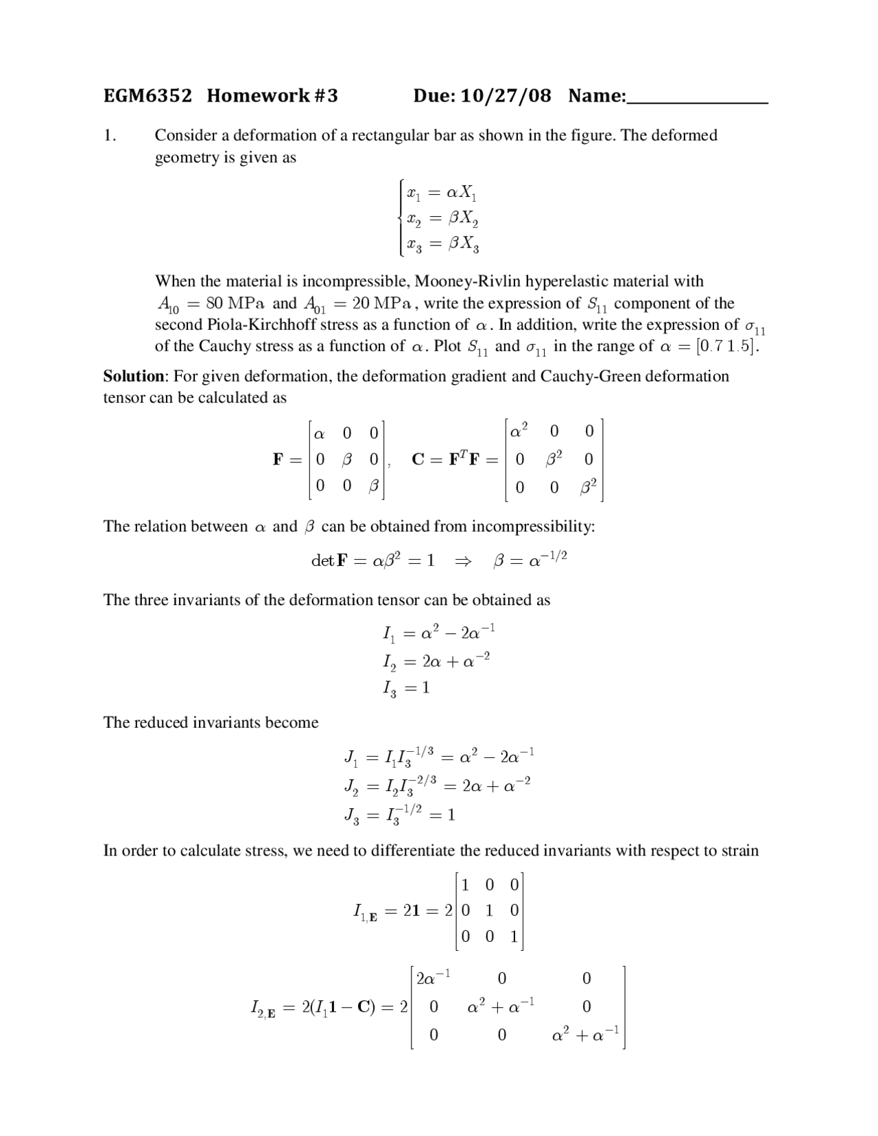 Advanced Finite Element Methods Resolution To Homework 3 Egm 6352