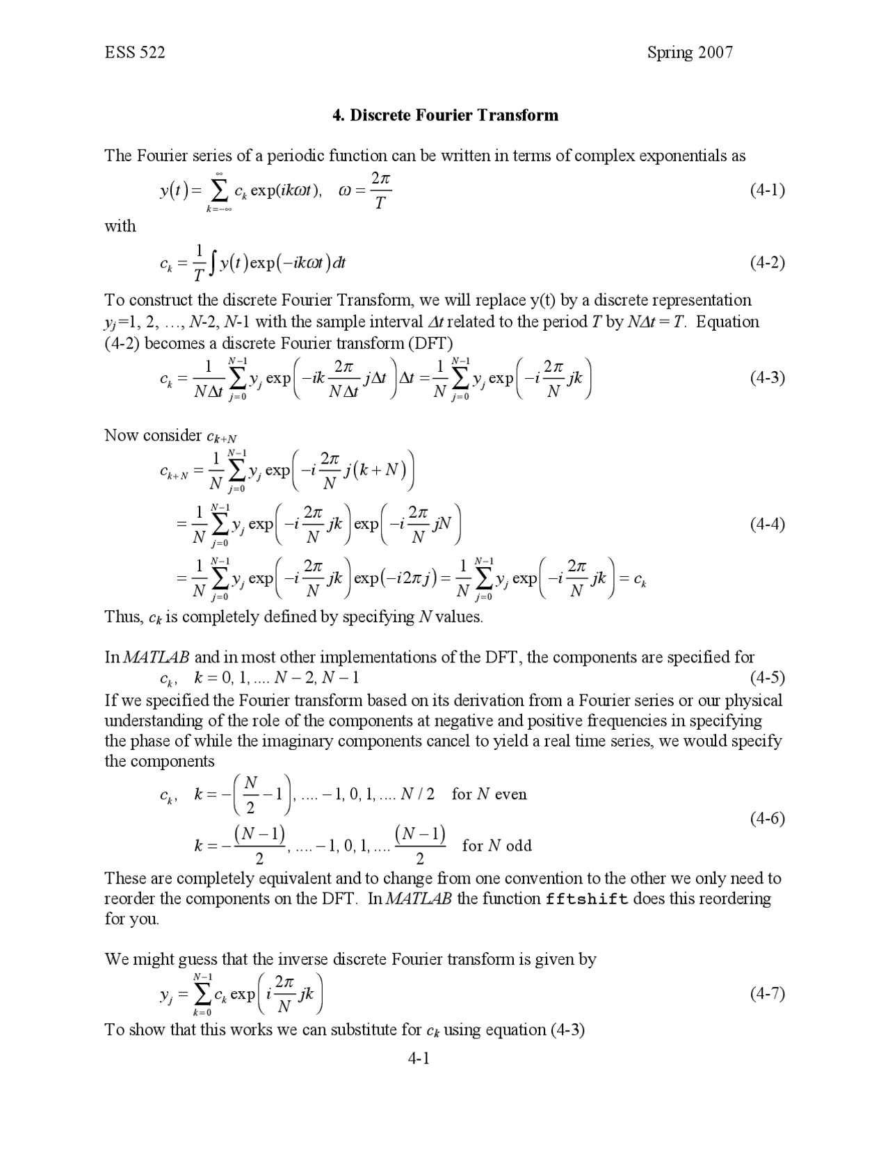 Lecture Notes On Discrete Fourier Transform Ess 522 Docsity