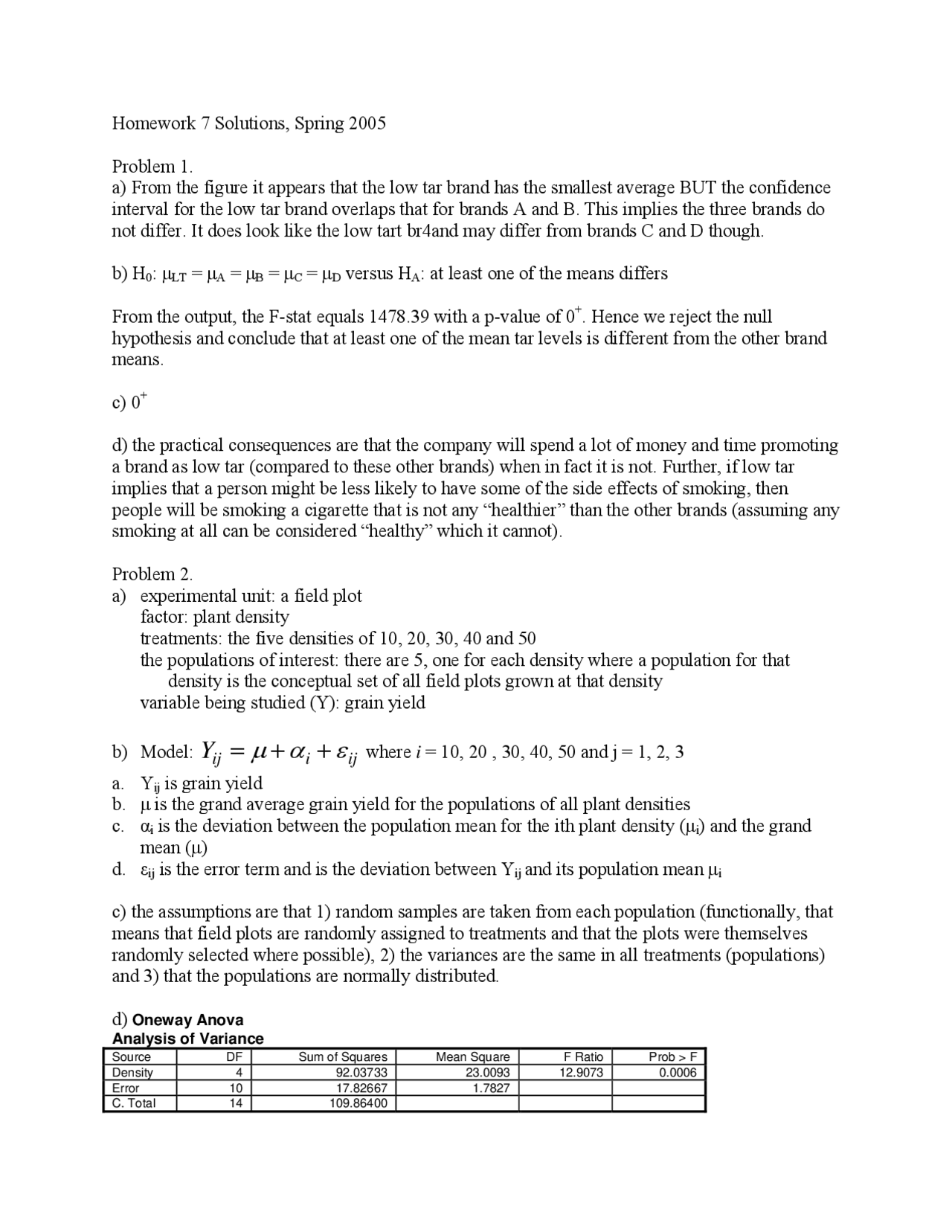 Assignment 7 Solutions For Statistics Methods Research I Sta 6166
