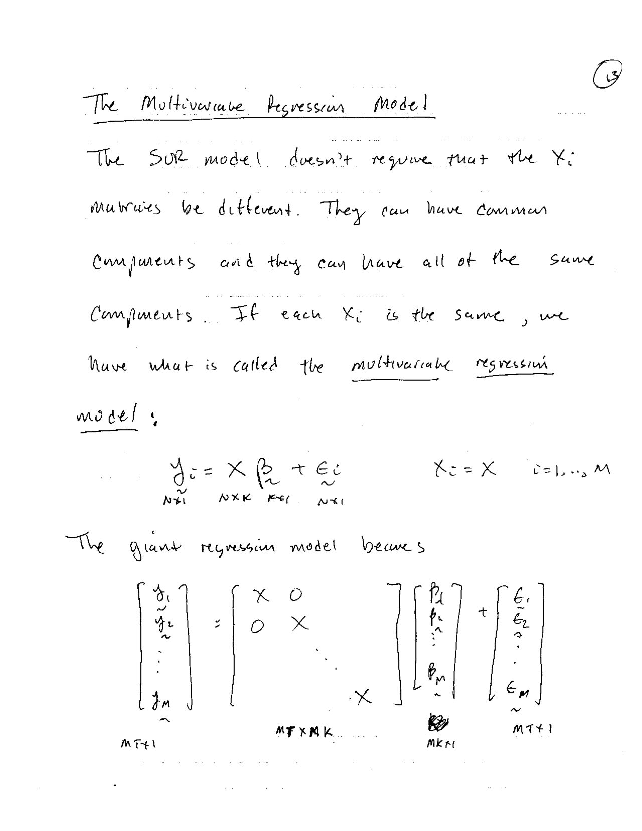 Multivariable Regression Model - Handwritten Notes | ECON 582 | Study ...